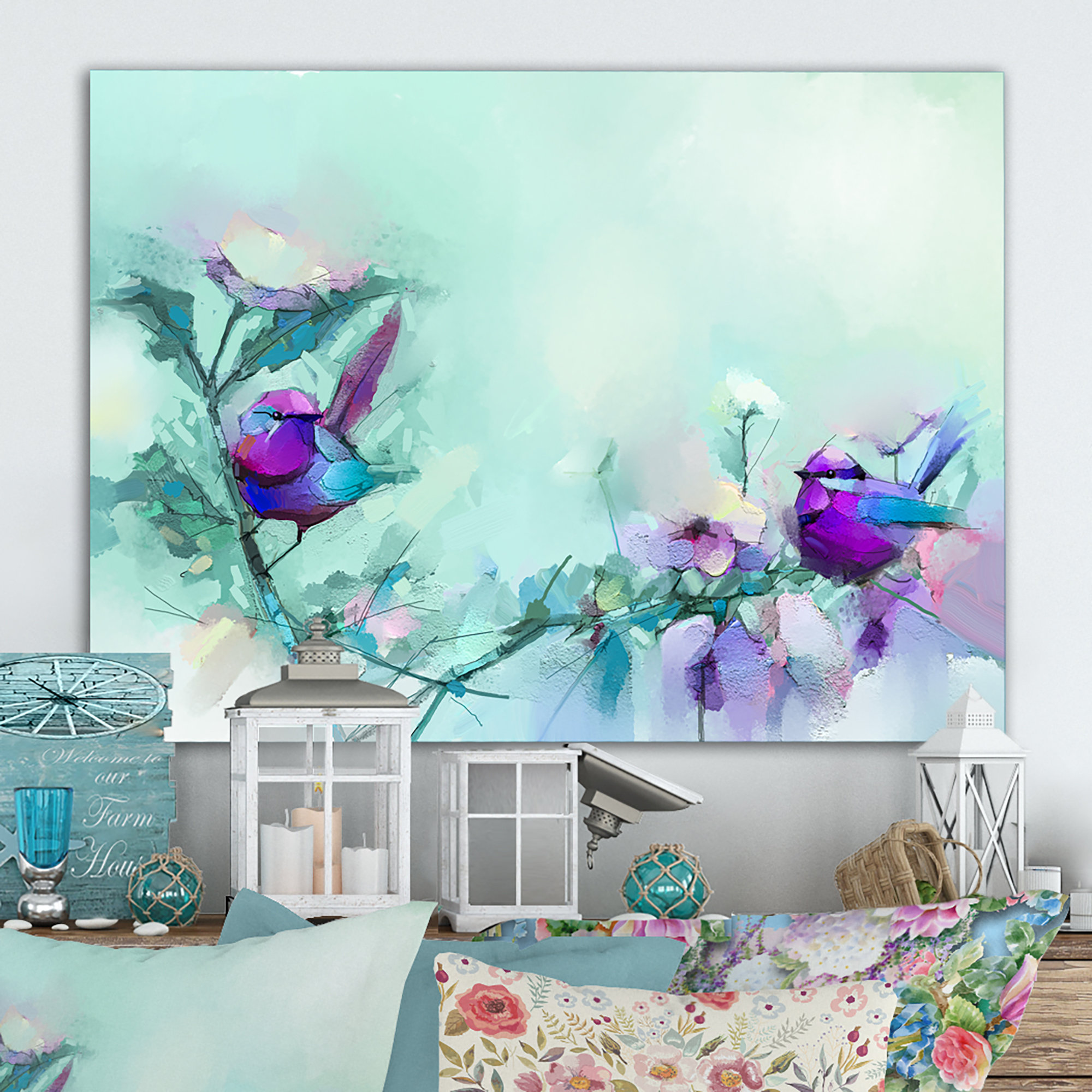 Winston Porter Paintbrush Purple And Turquoise Birds - Traditional ...