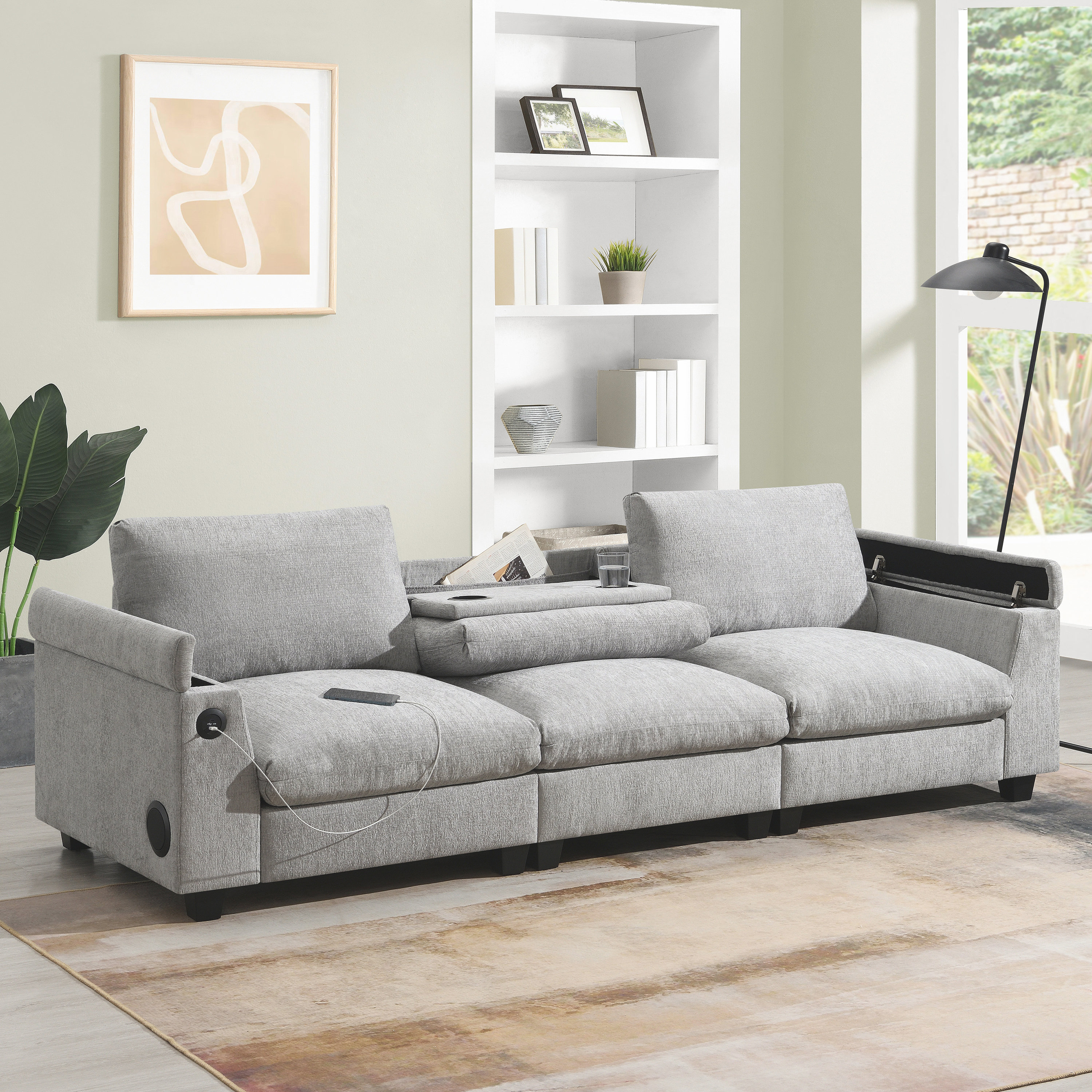 Latitude Run® Sectional Sofa with Bluetooth Speaker, Comfy Cloud Couch ...