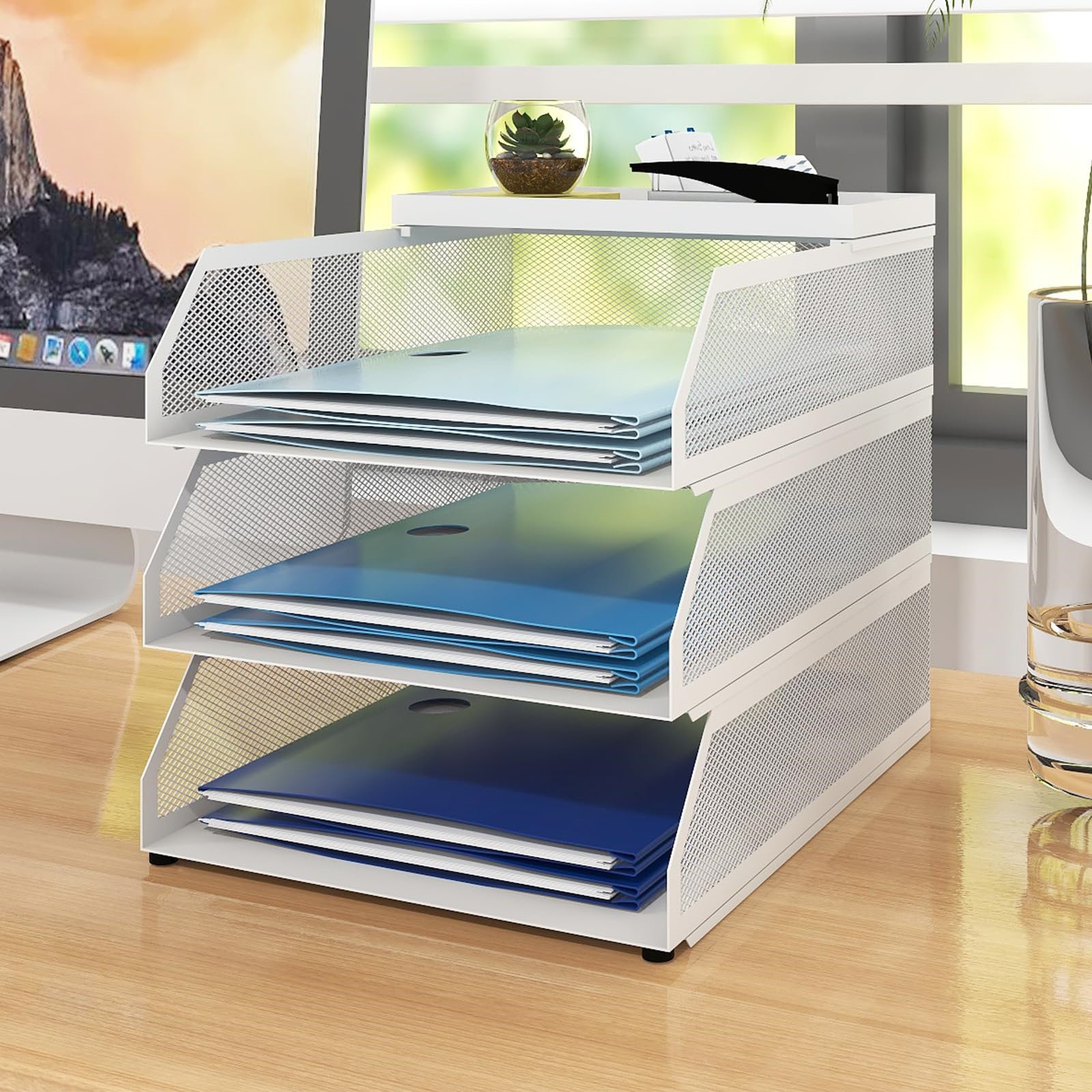 Inbox Zero 3-Tier Stackable Paper Tray, Metal Mesh Organizer, Letter ...