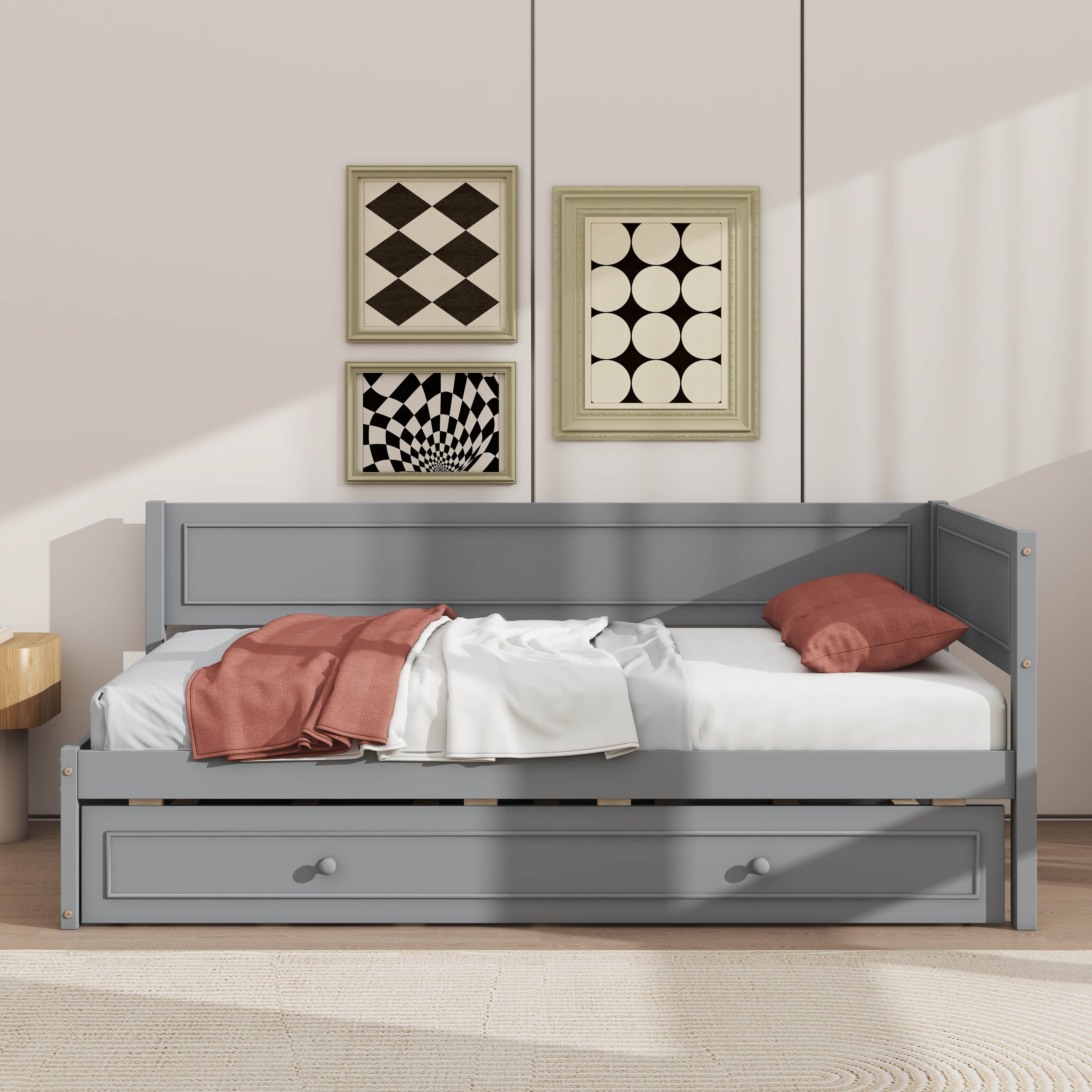 Gracie Oaks Twin-Size Wooden Daybed With A Pull-Out Trundle Bed And ...