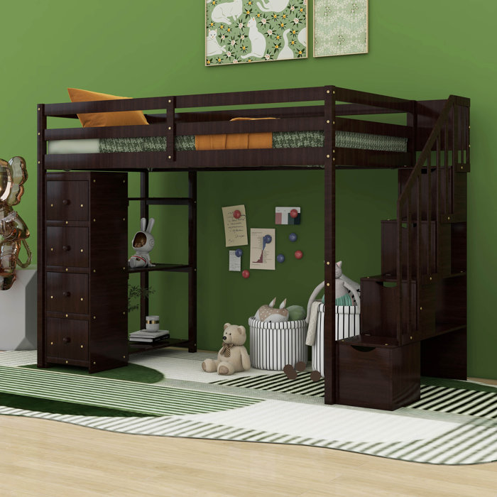 Harriet Bee Hazeghi Twin Size Loft Bed with Storage Drawers and Stairs ...