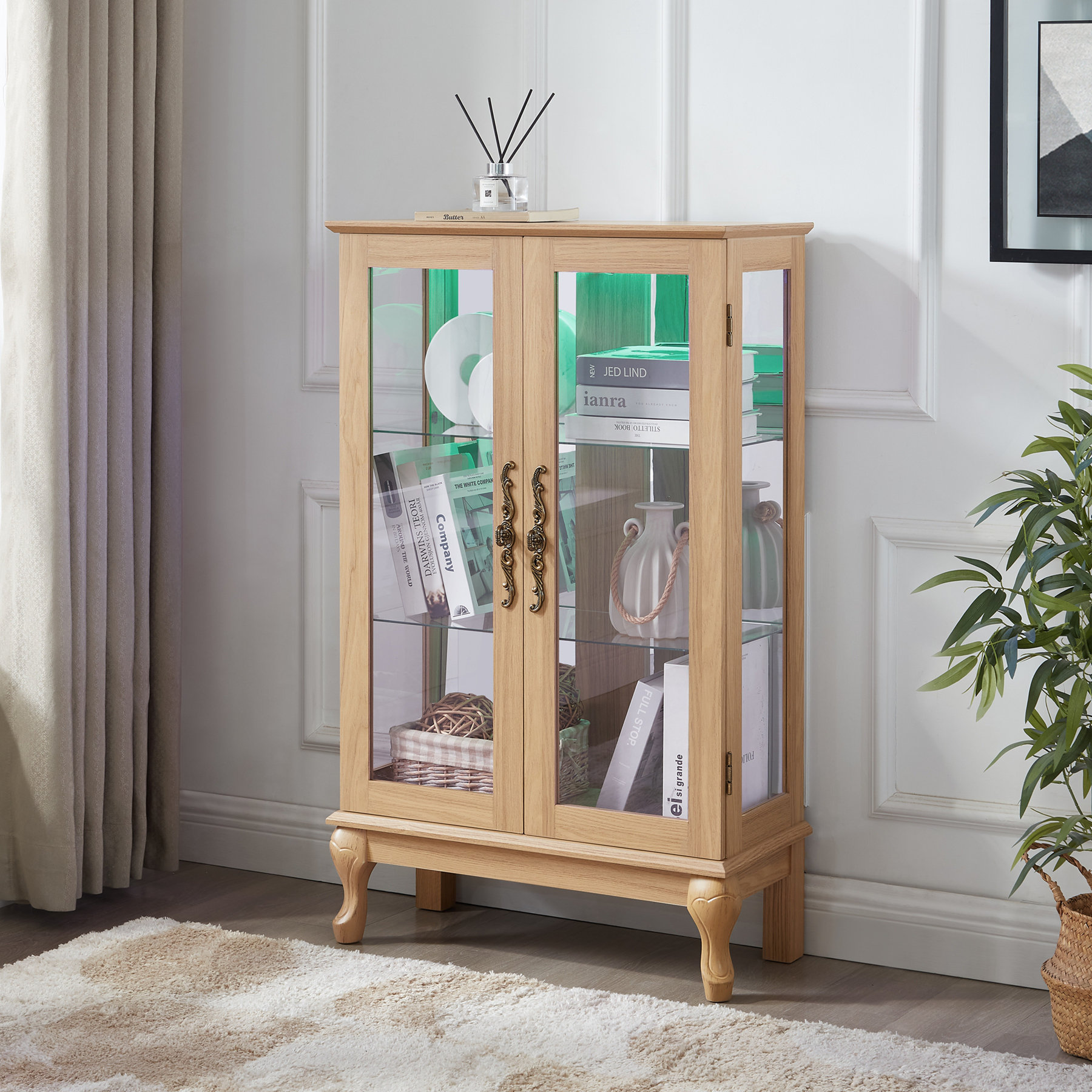 Latitude Run® Elegant Light Oak Curio Cabinet | Wayfair