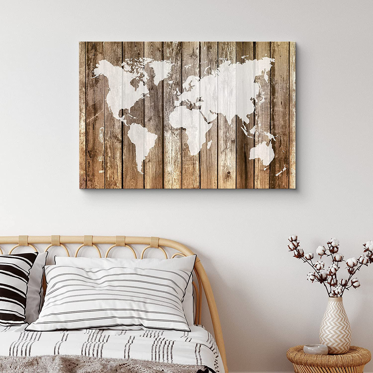 IDEA4WALL World Map on Wood Panels Places Country Woodblock - Wrapped ...