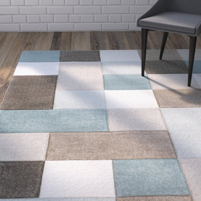 Wrought Studio Mott Street Geometric Aqua/Dark Brown Area Rug & Reviews ...