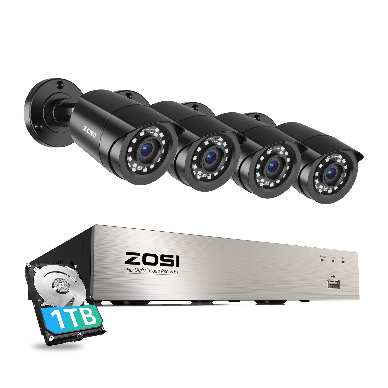 ZOSI 8CH DVR Security Cameras System, 4pcs Bullet Outdoor Cameras ...
