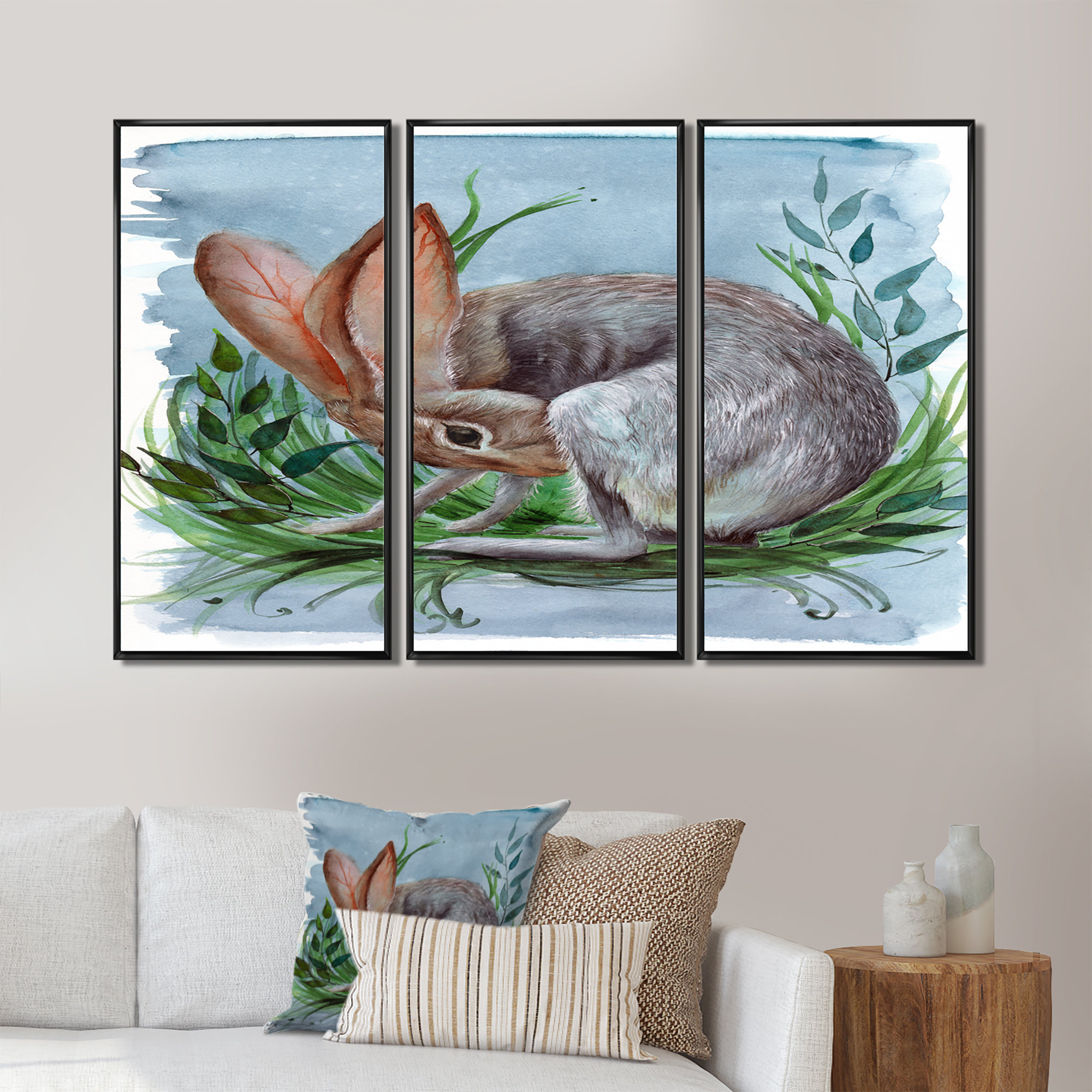 Rosalind Wheeler Grey Hare With Long Pink Ears - Traditional Framed ...
