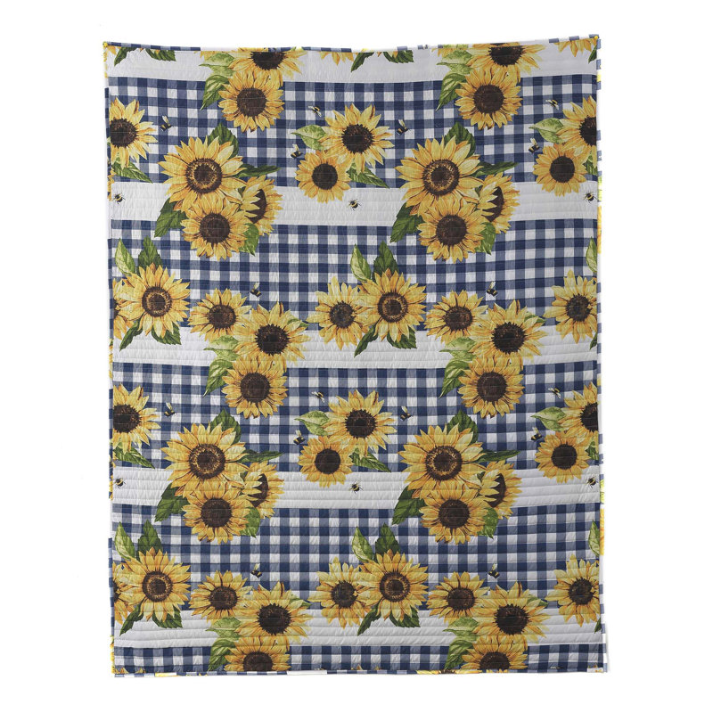 Barefoot Bungalow Sunflower Checkered Reversible Quilted Throw | Wayfair