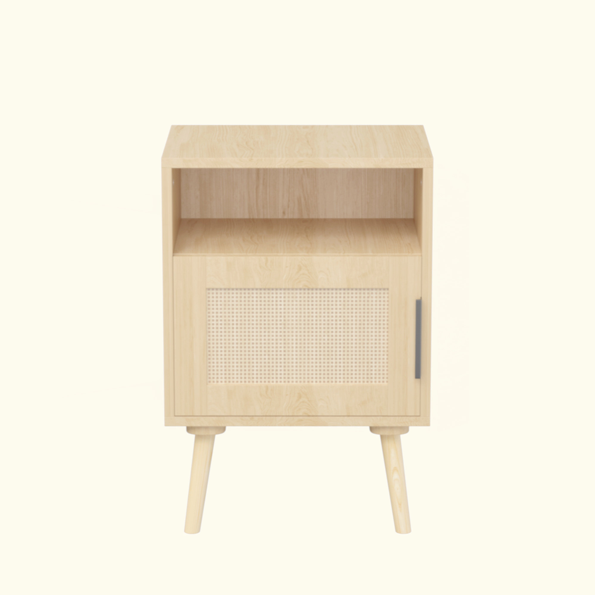 Mercer41 Rattan Nightstand, Side Table With Door Open Shelf, Accent ...