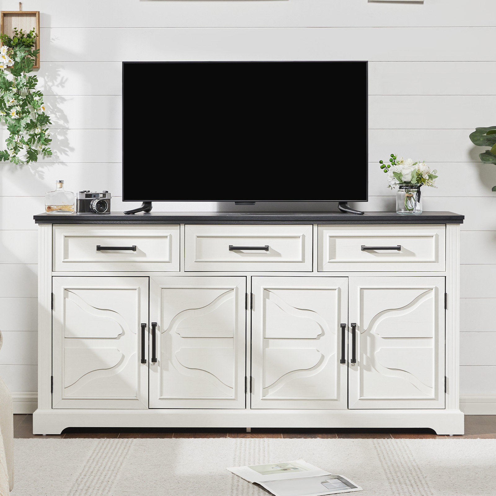 Winston Porter 63" Farmhouse Sideboard Buffet Cabinet With 3 Drawers ...