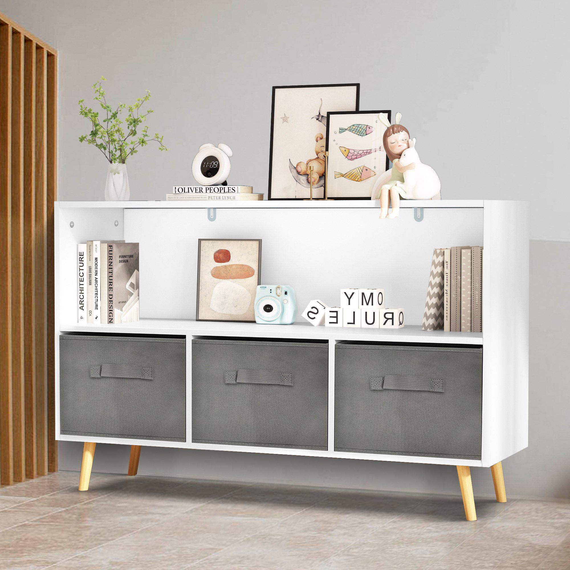 Rebrilliant Kolle Freestanding Horizontal Wooden Storage Bookcase - an ...