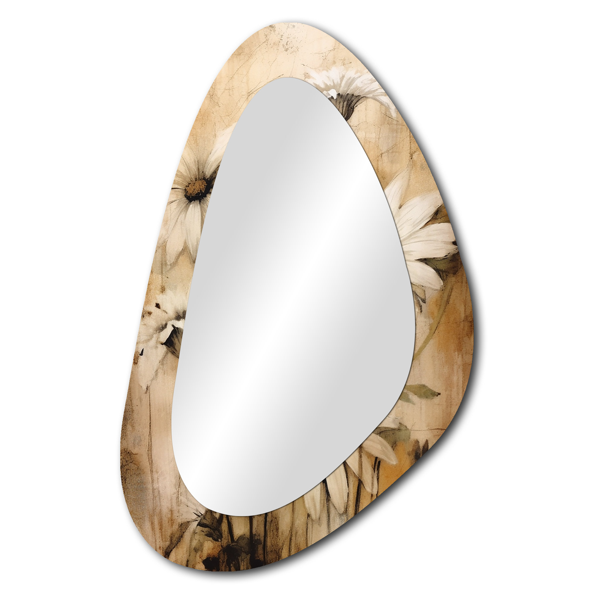 Design Art Vintage Brown Daisies Flower I - Floral Unique Shape ...