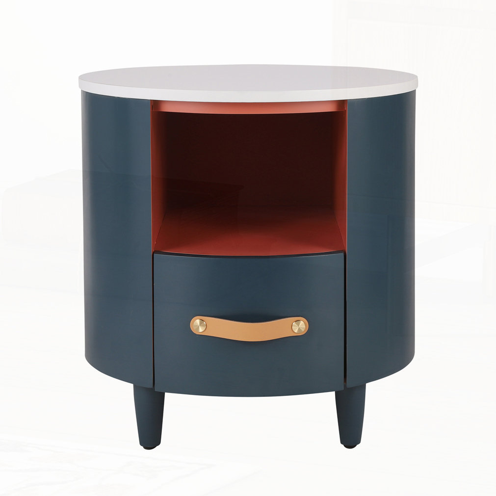 George Oliver Contemporary Modern Round Nightstand With Storage Drawer ...