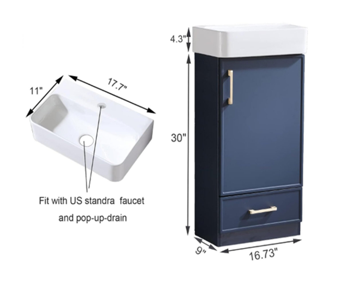 Ebern Designs Suheyb 18" Modern Mini Blue Single Bathroom Vanity Set ...