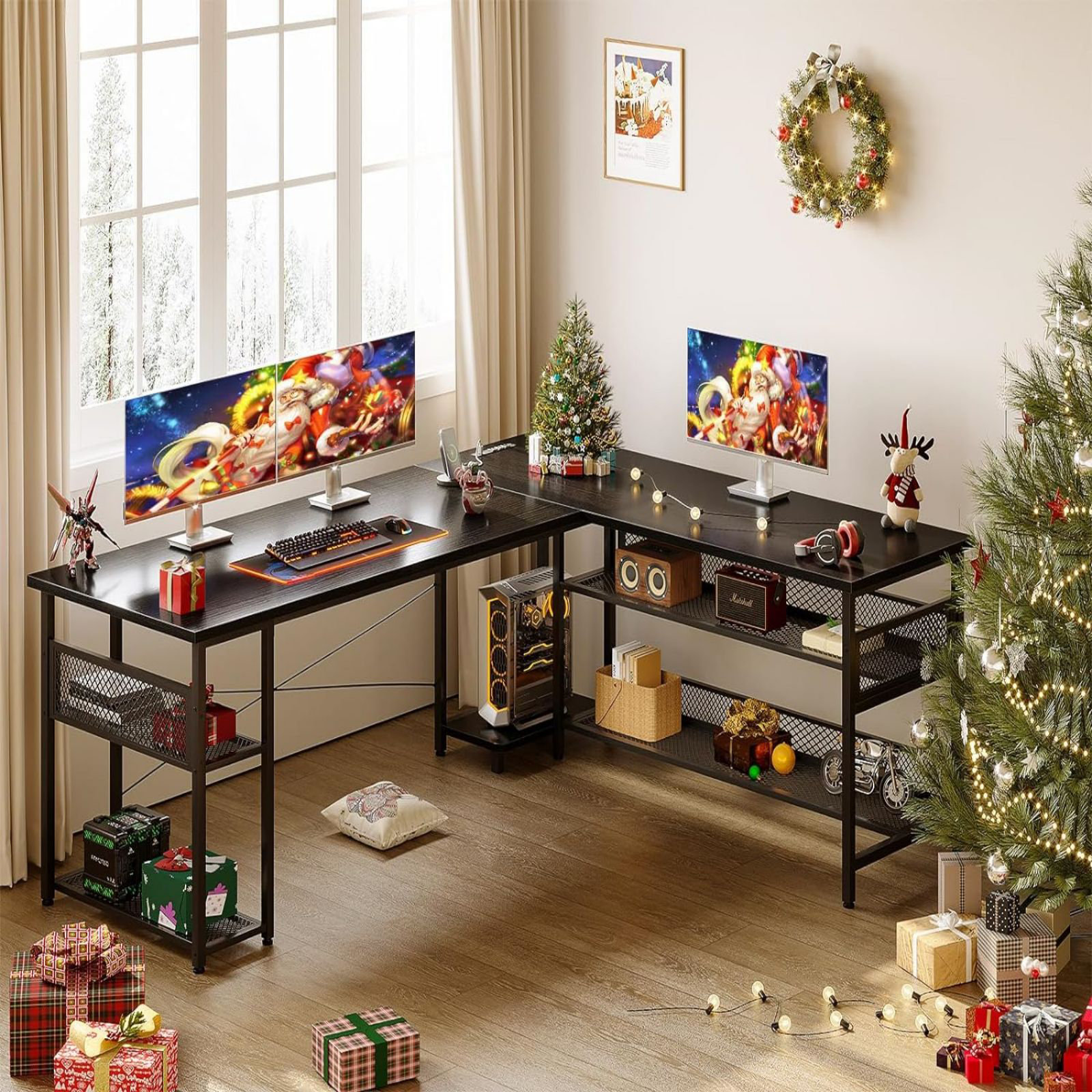 Latitude Run® Ovalene L-Shaped Metal Base Computer Desk | Wayfair