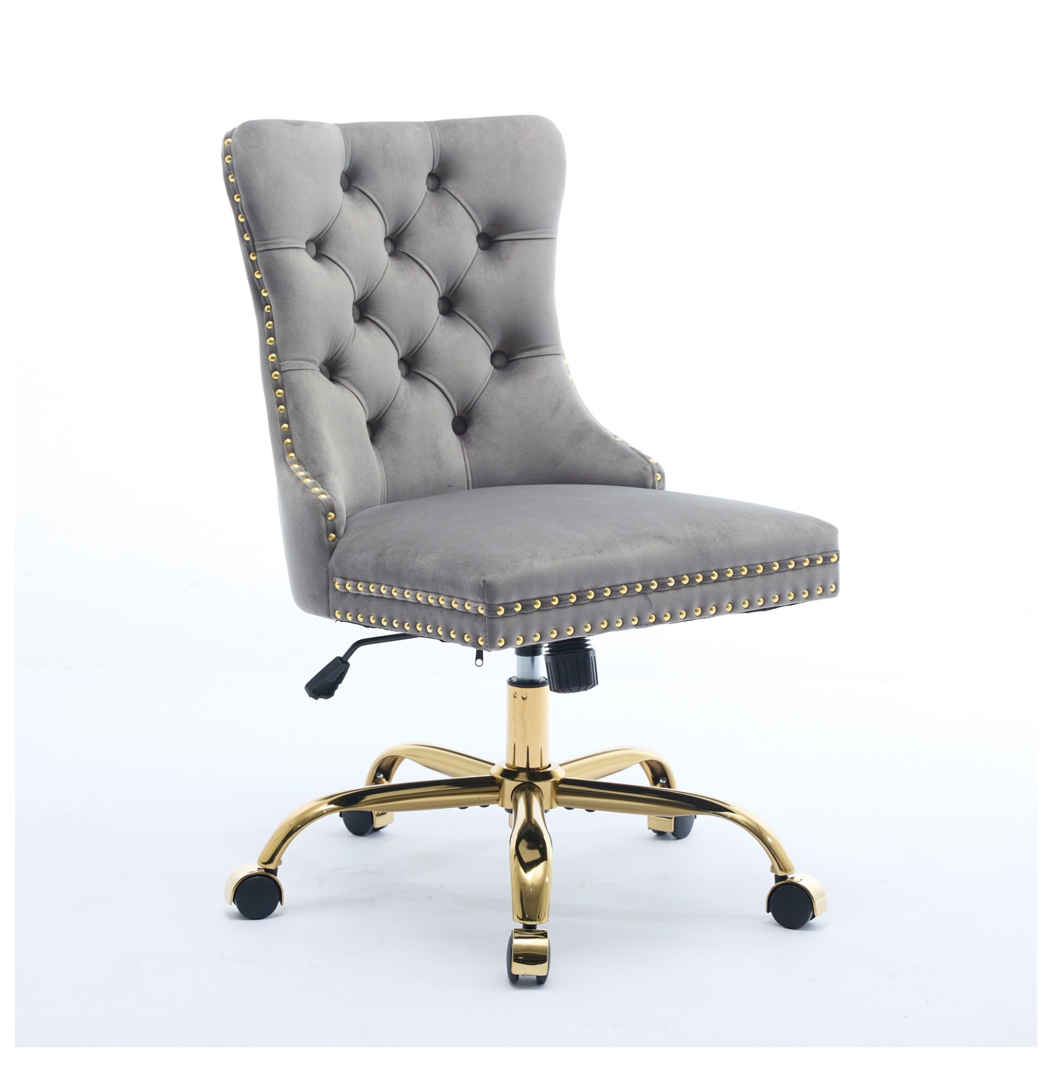 Mercer41 Office Chair, Modern Gray Velvet Upholstered Tufted Button Home Office Chair with ...