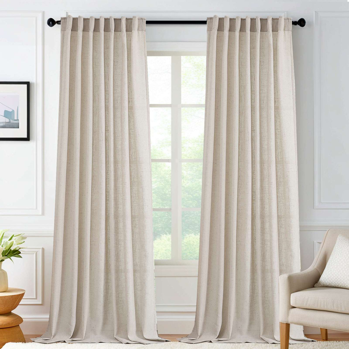 Latitude Run® Linen Curtain for Bedroom/Living Room Back Tab Loop ...