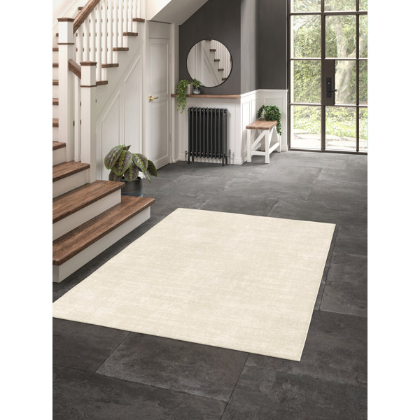 Hykkon Tiffany Smooth Low Pile Semi-Plain Cream Rug & Reviews | Wayfair ...