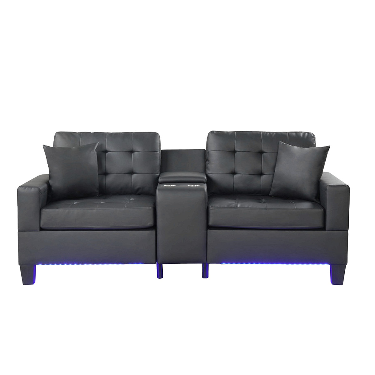 Ivy Bronx Pvc Fabric Upholstered Sofa With Led Lights And Storage ...