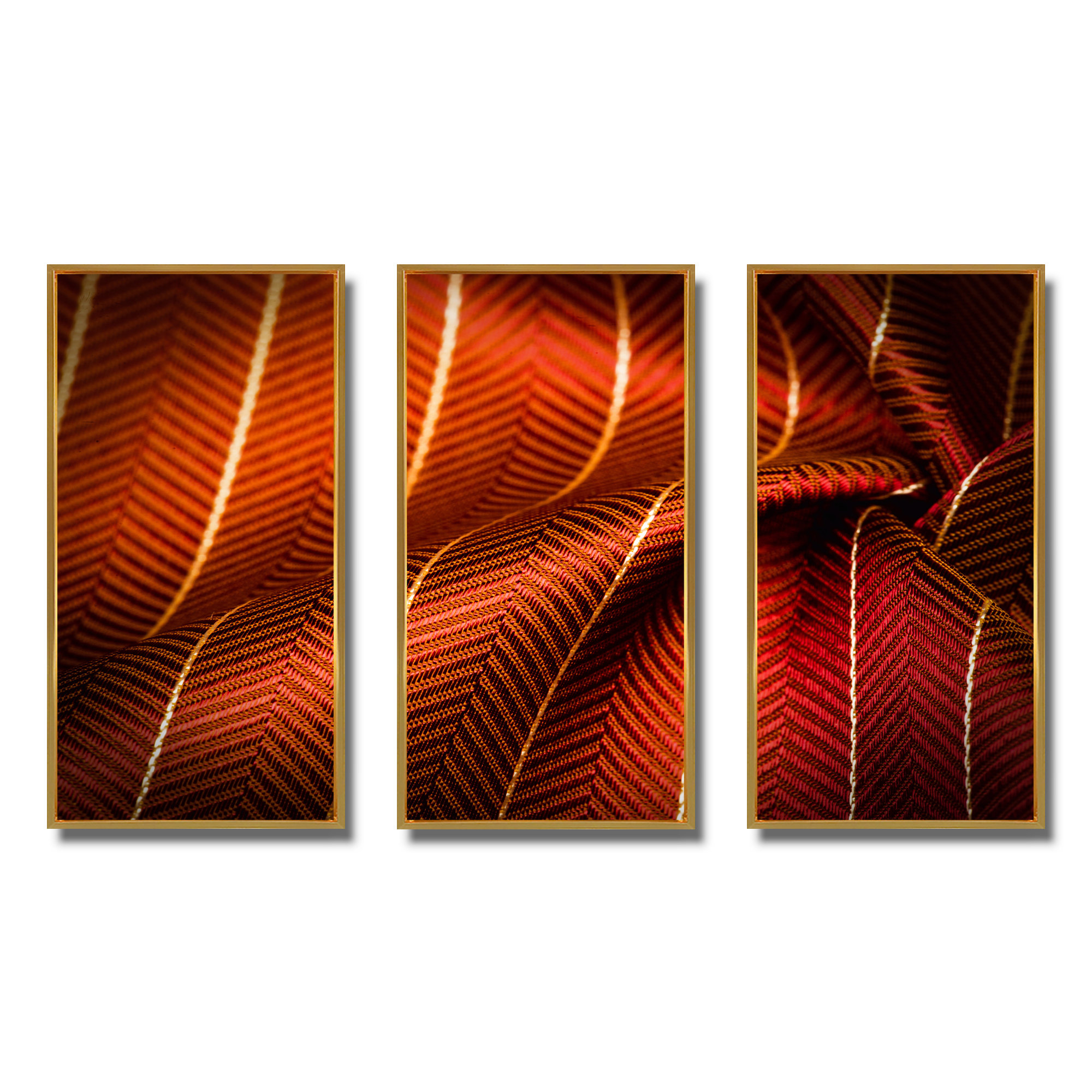 Ebern Designs Ruby Red Fabric With Gold Line III - Patterned Framed ...