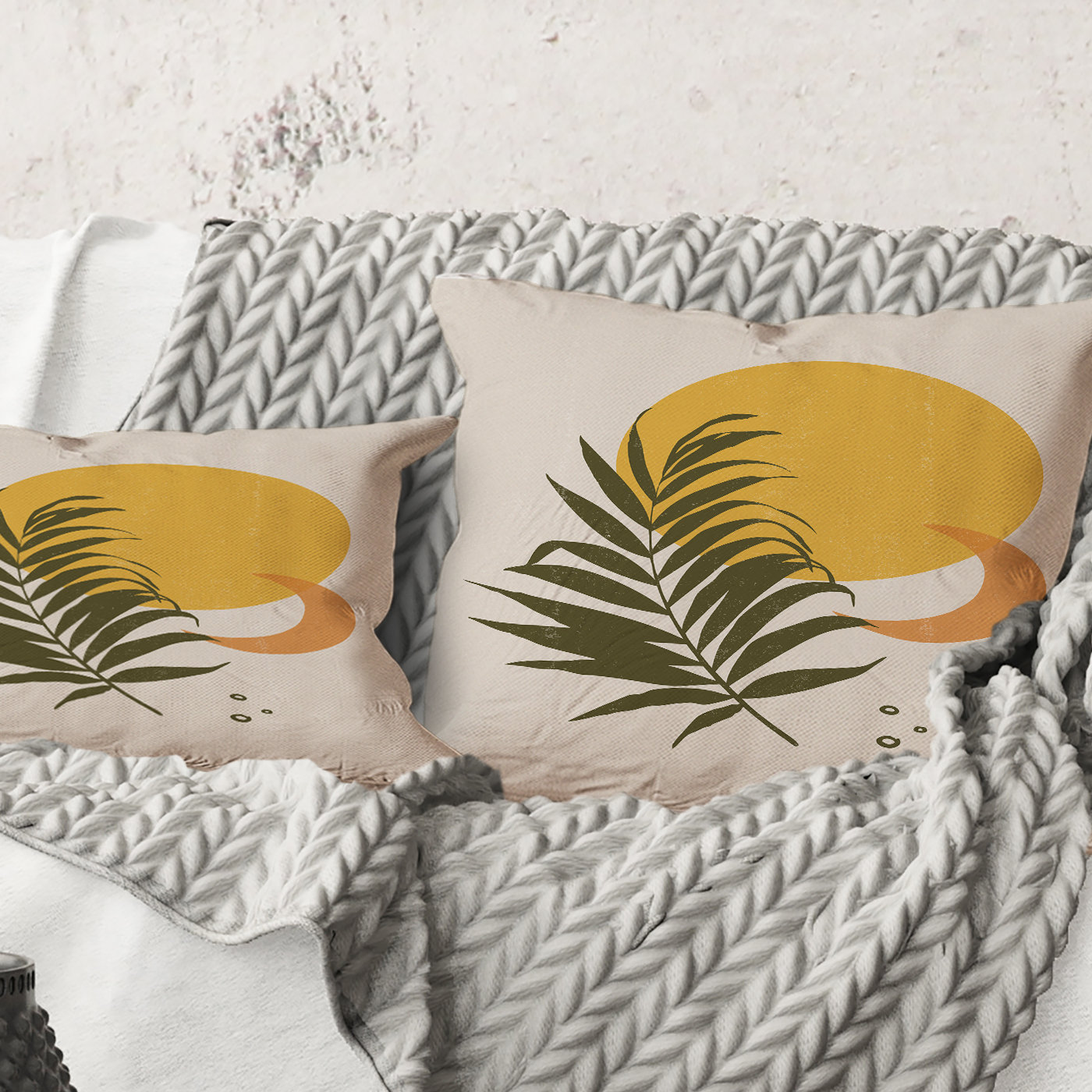Design Art Square,Abstract Yellow Sun And Moon With Tropical Leaf I ...