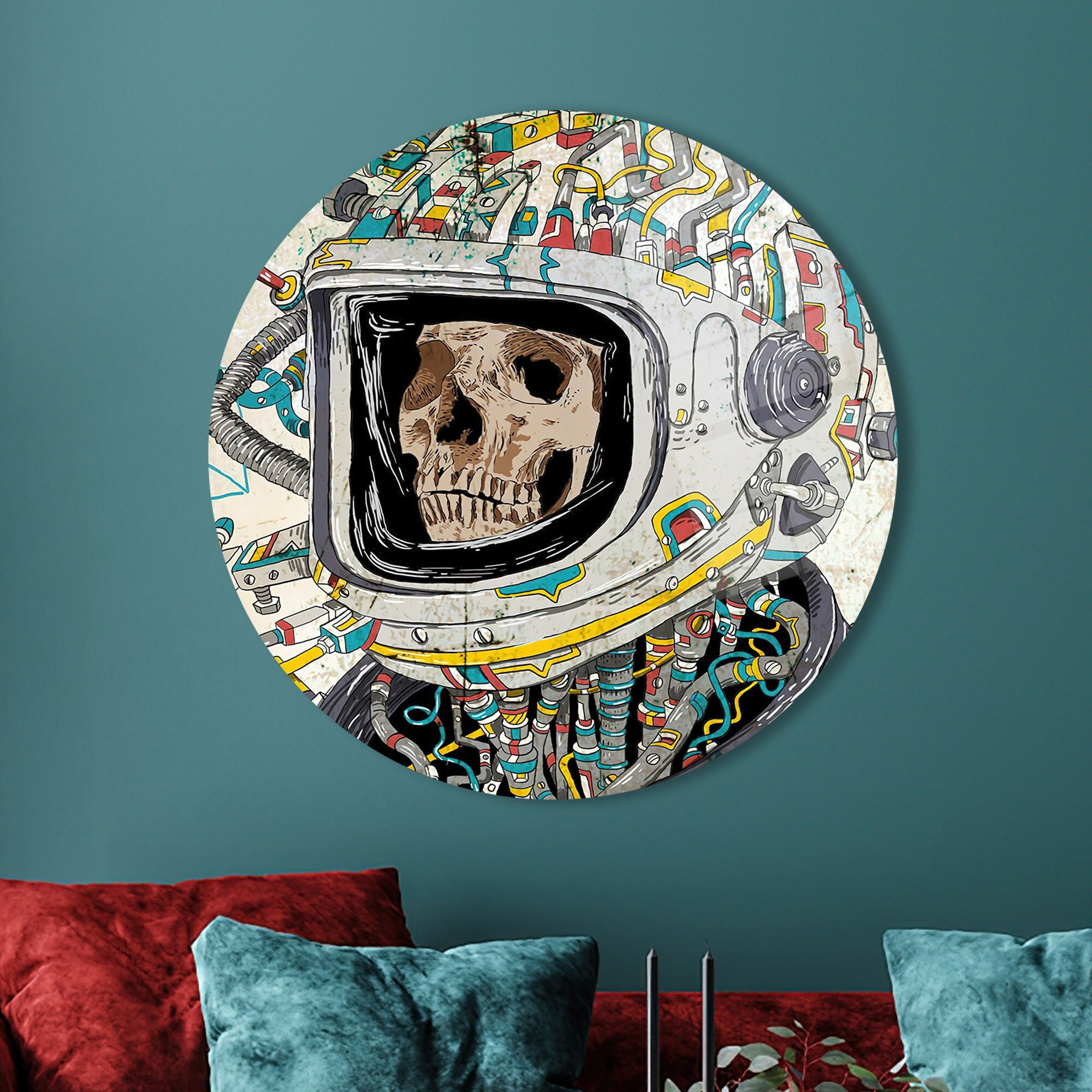 Trinx Modern Abstract Skull Graffiti Glass Art For Wall Decoration With ...
