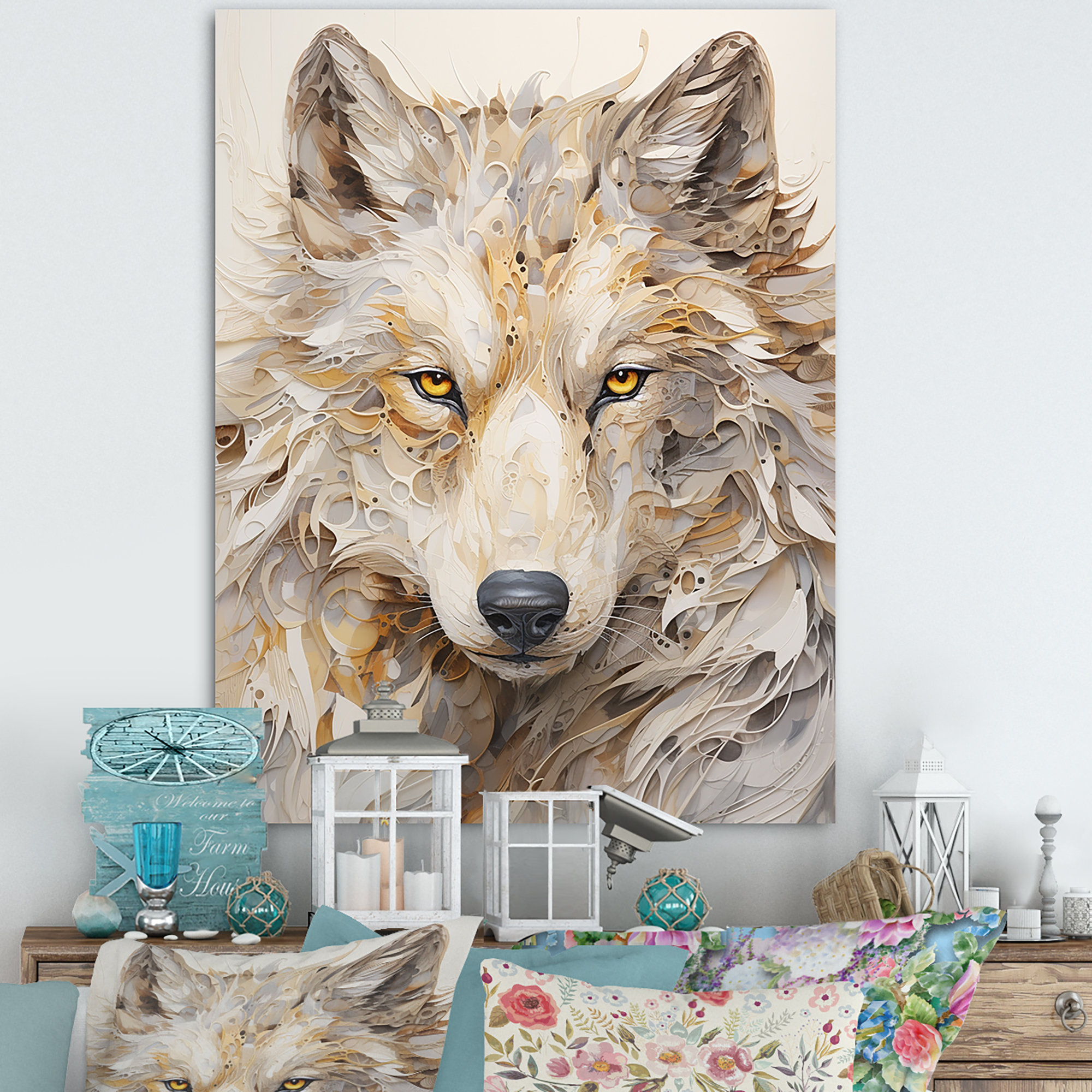 Millwood Pines Minimalism Beige Wolf Expression III - Wolf Animal Wall ...