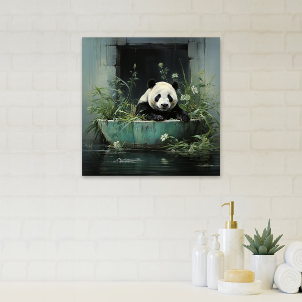 Bungalow Rose Green Tranquil Panda Bath I - Raven Animal Wall Art | Wayfair