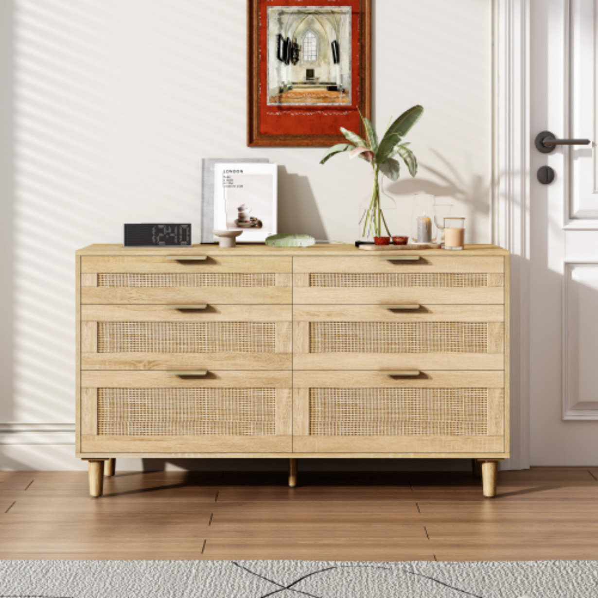George Oliver Modern Decorative Chest, Six Drawer Rattan Storage Chest ...