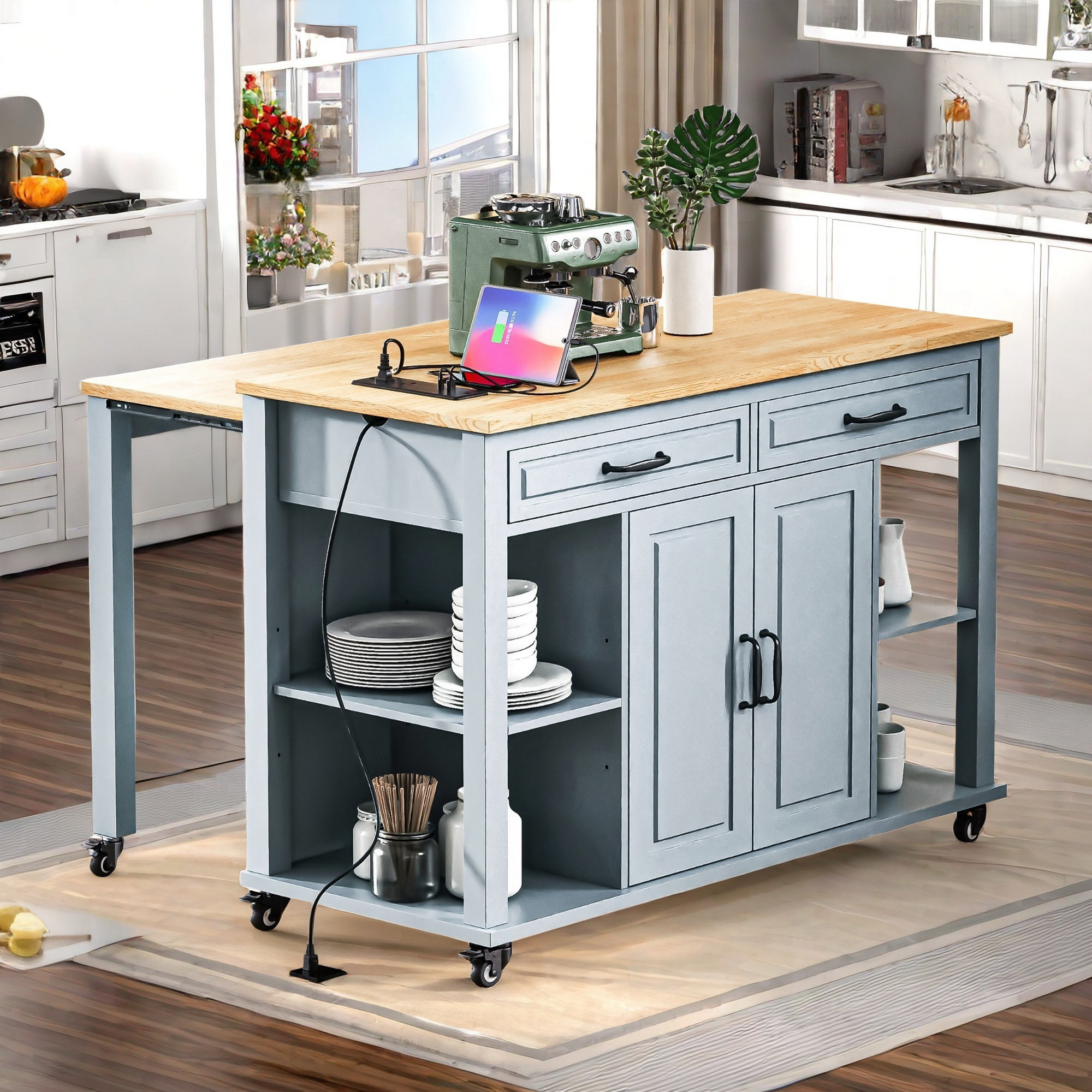 Lark Manor™ Emilianos Kitchen Island With Extendable Dining Table ...