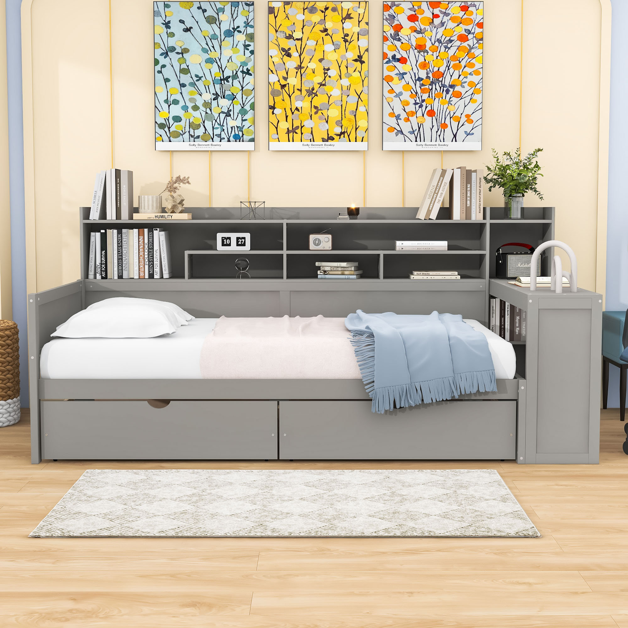 Winston Porter Wooden Daybed with Built-in Study Desk and Storage ...