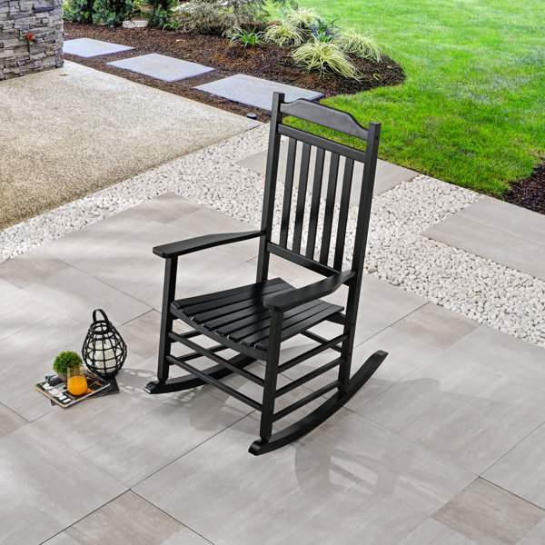 Winston Porter 1-Piece Wooden Outdoor Rocking Chair With Slatted Back ...