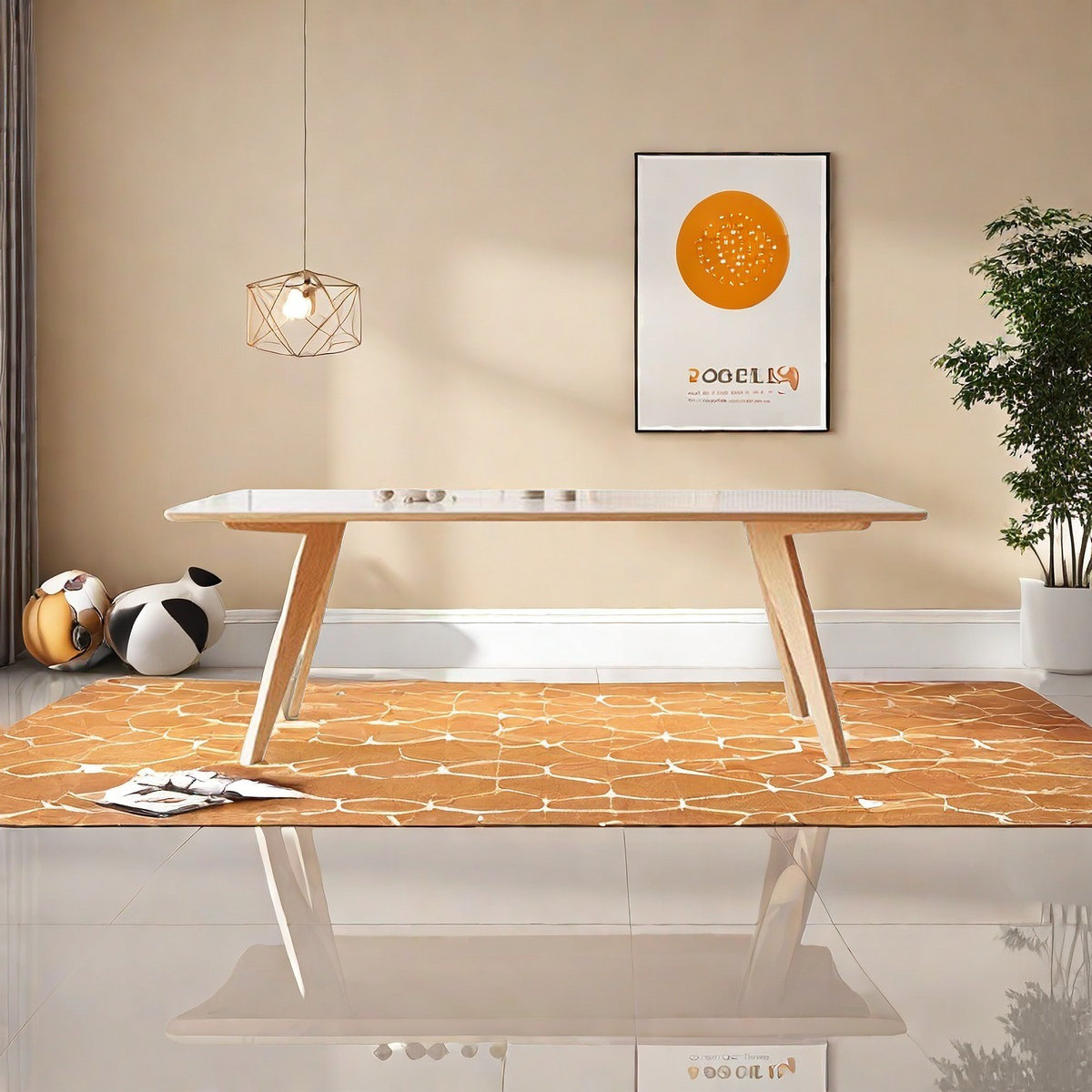 Animoe D Furniture Modern Solid Wood & Rock Board Dining Table ...