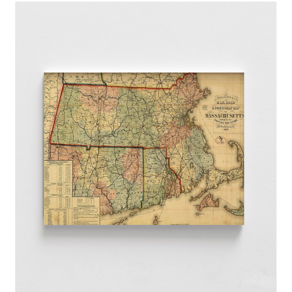 WeFrameArt Railroad And Township Map Of Massachusetts 1879 ...