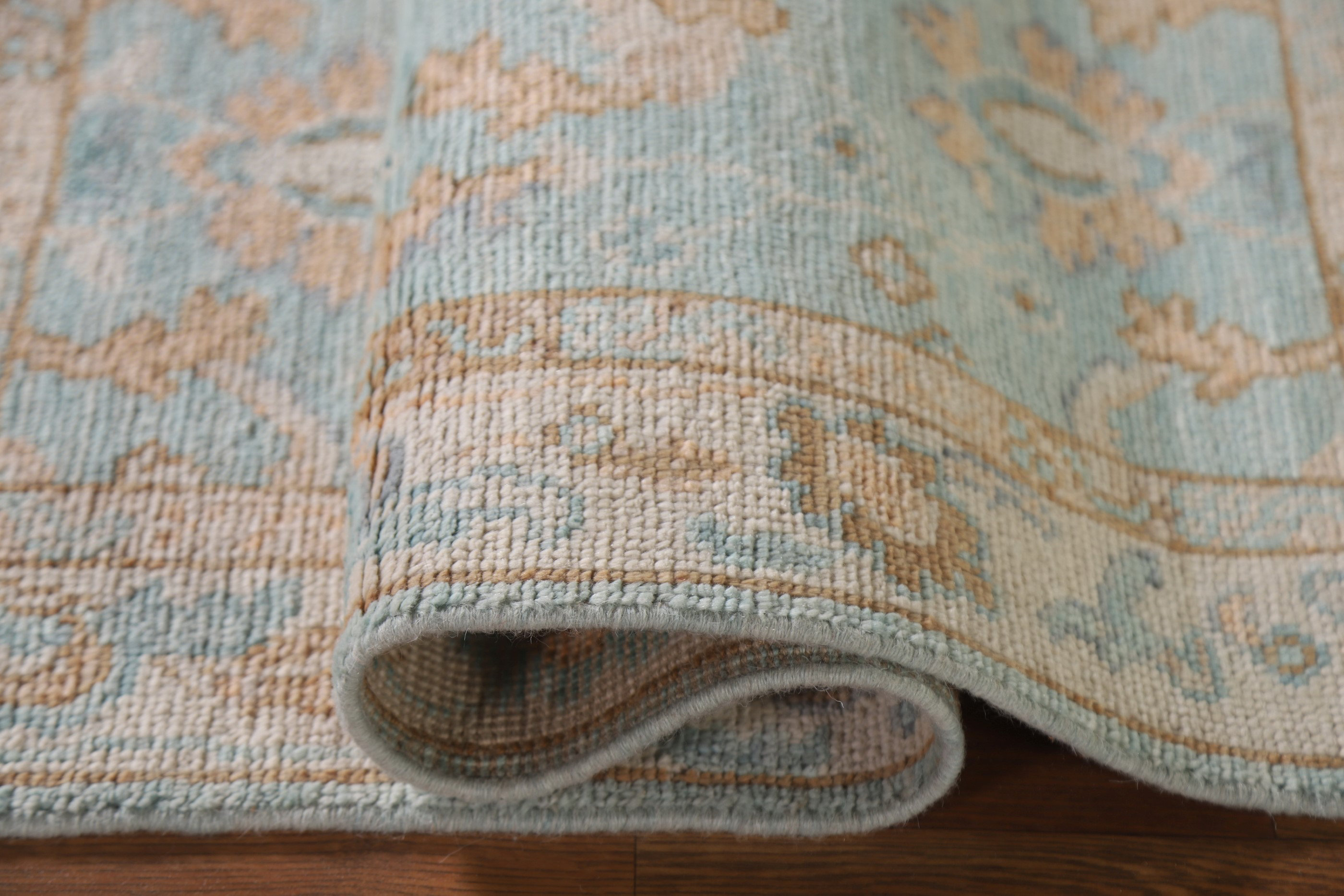 Isabelline Light Blue Oushak Vegetable Dye Accent Turkish Rug 4 | Wayfair