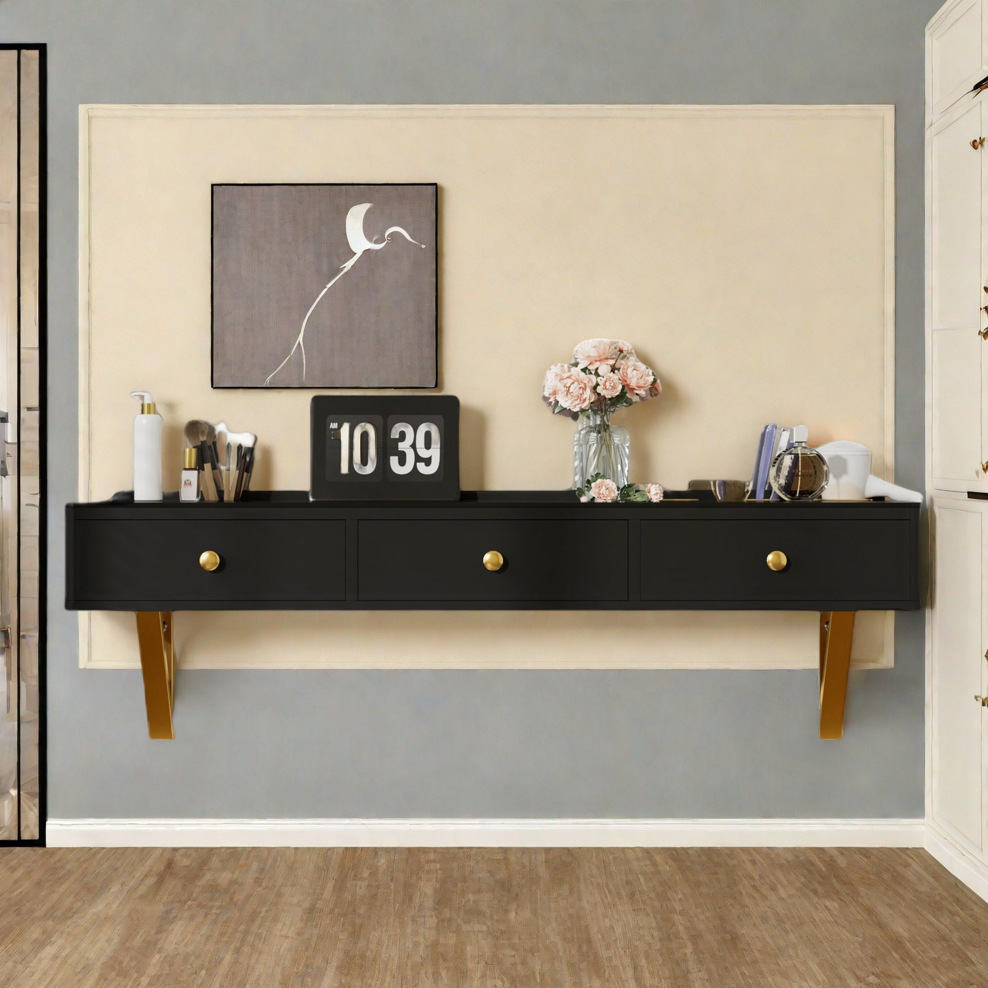 Mercer41 Floating Wall-mounted Vanity Table With Three Drawers ...