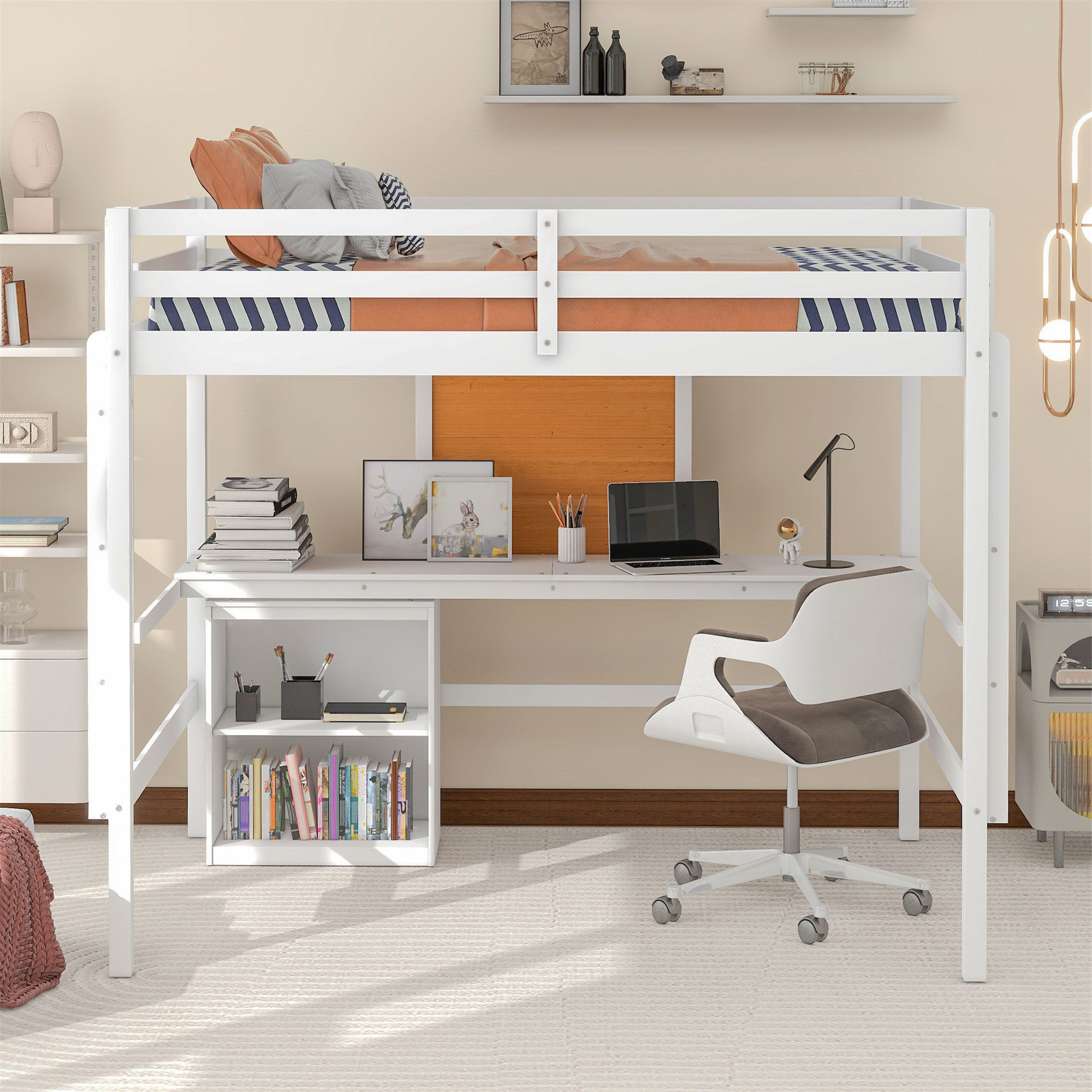Harriet Bee Versatile Wooden Loft Bed with Desk and Cabinet for Kids' Growth | Wayfair