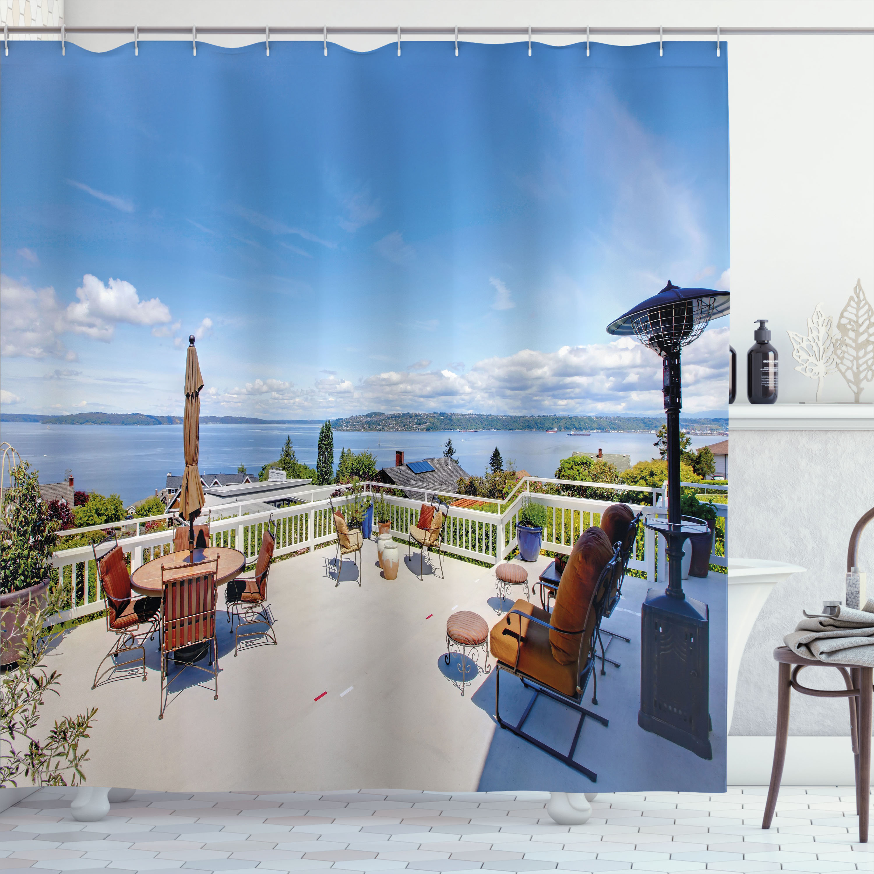 East Urban Home Moulden Landscape Shower Curtain House Terrace Balcony ...