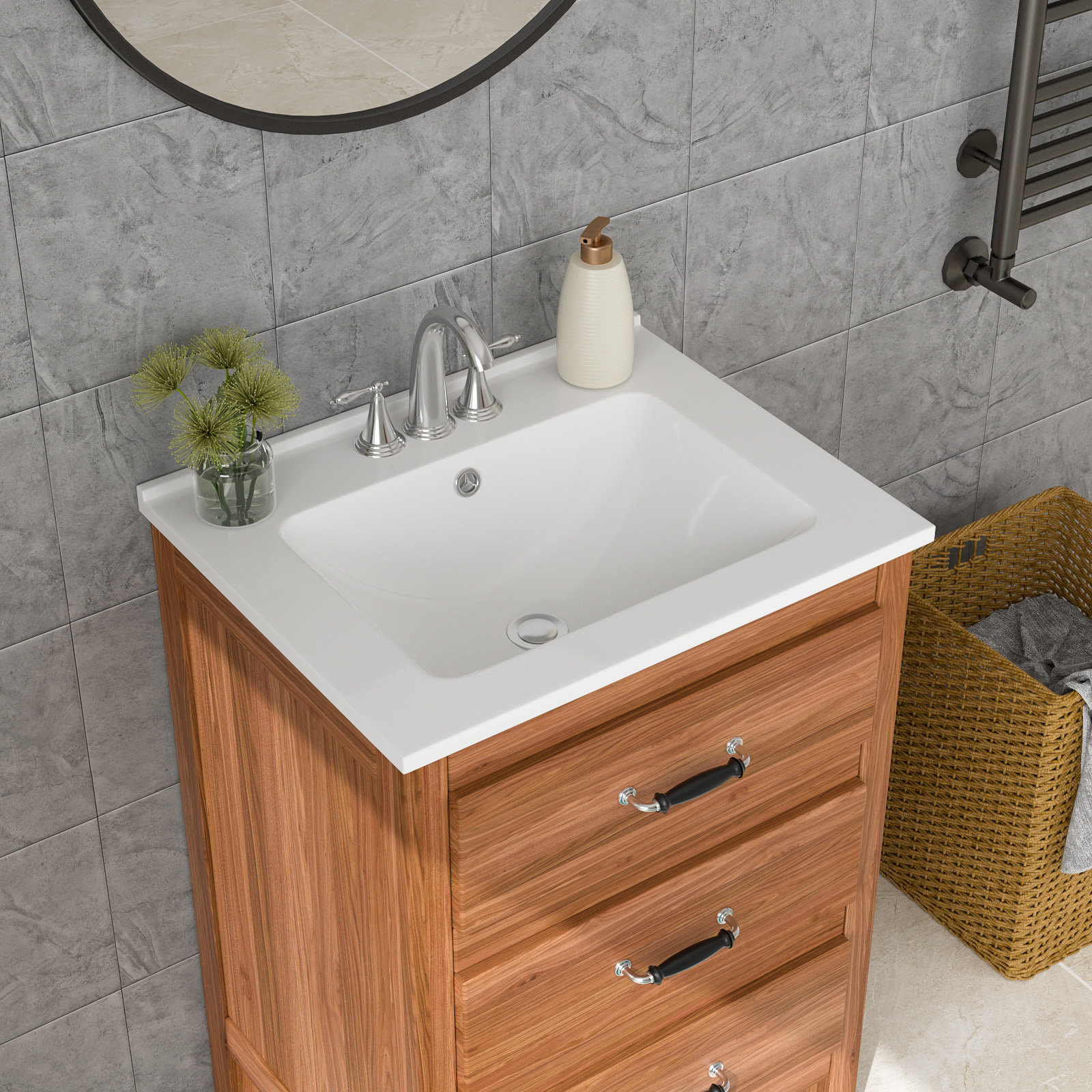 Lordear 24'' Ceramic Single Vanity Top with Sink and 3 Faucet Holes ...