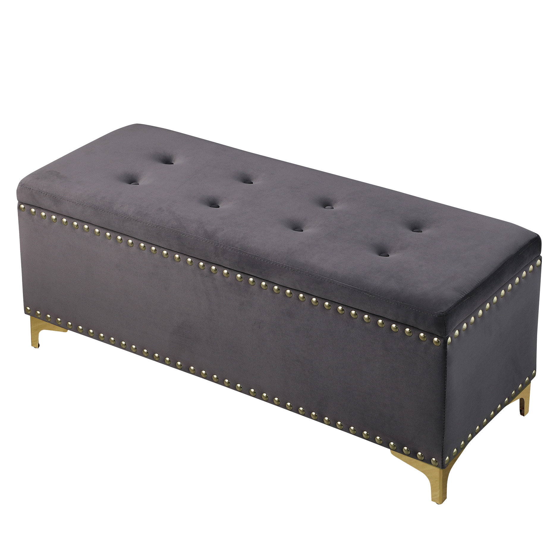 Mercer41 Velvet Storage Benches With Grey Touch And Nailhead Trim ...