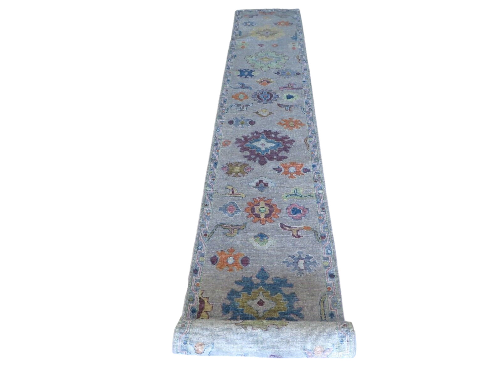 OrientalRugGalaxy 2'5 x 18'11 Runner Hand Knotted Gray Turkish Oushak ...