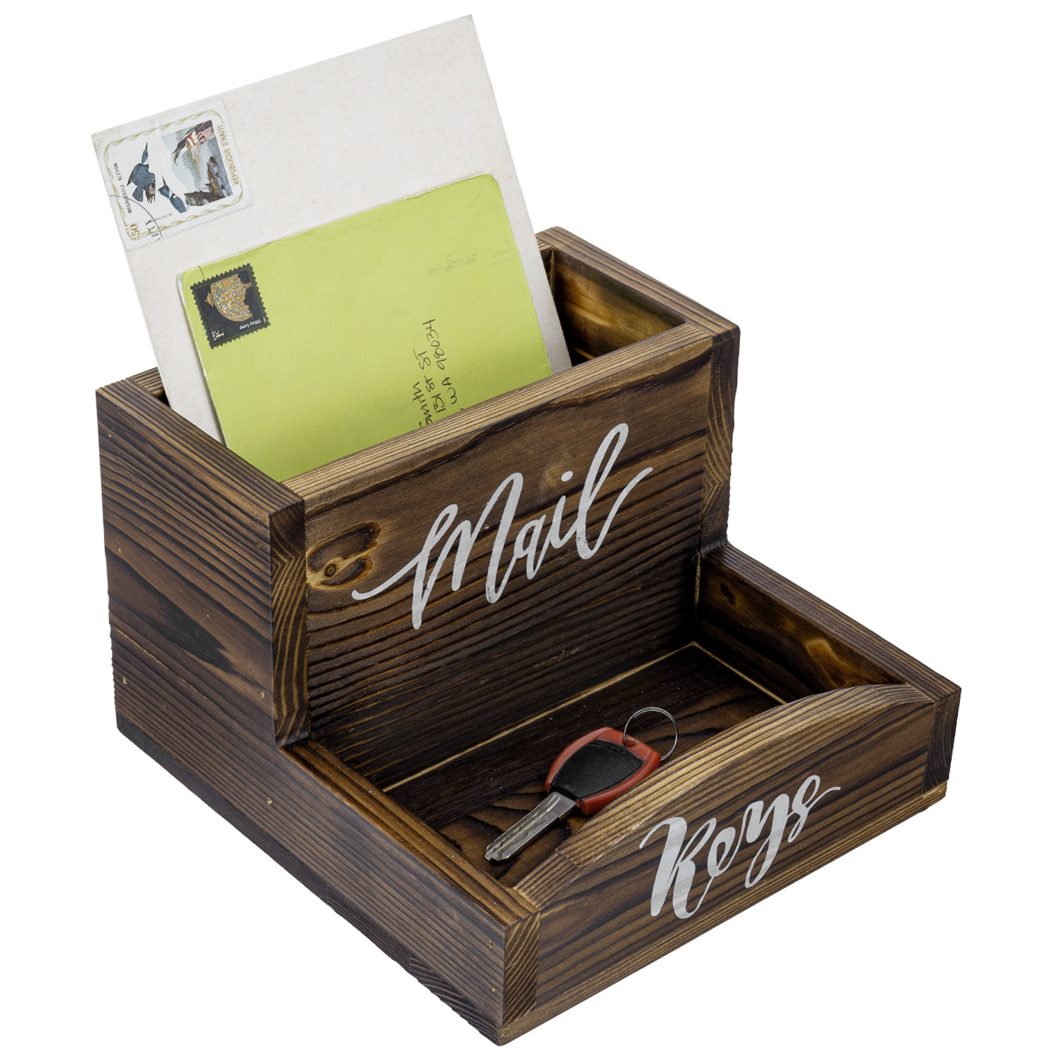 August Grove® 2-Slot Solid Wood Desktop Mail Organizer | Wayfair