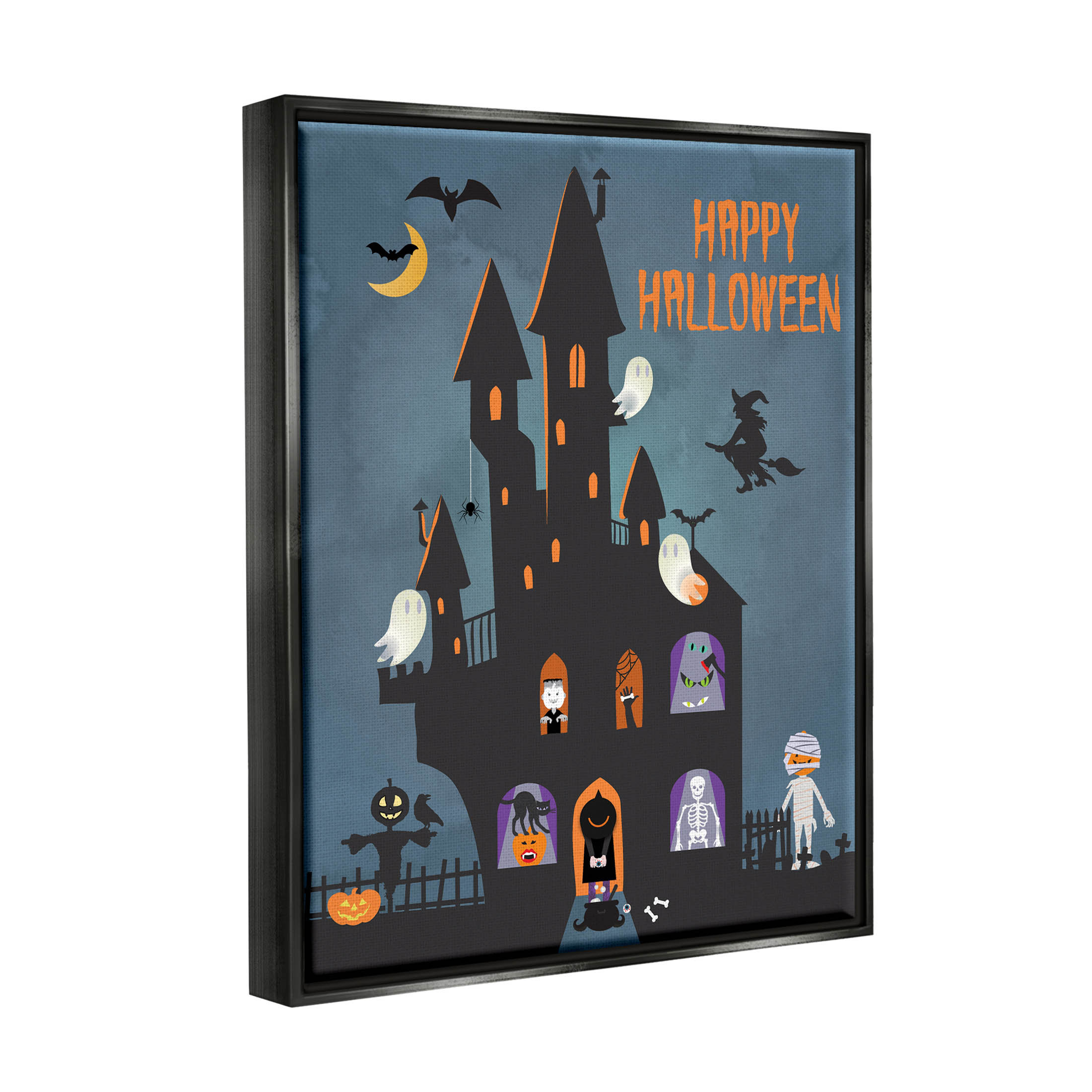 The Holiday Aisle® Happy Halloween Haunted Ghost House Floater Canvas ...