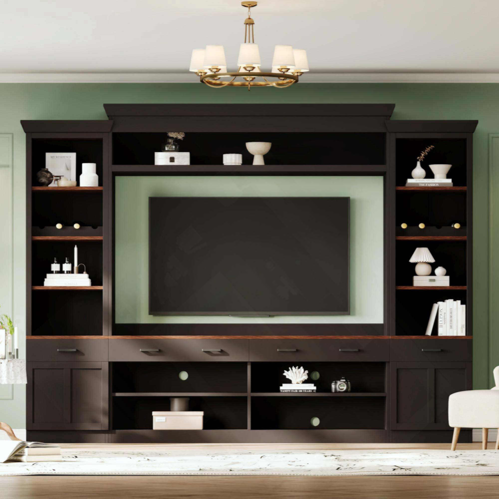 Red Barrel Studio® Farmhouse 4-Piece Entertainment Wall Unit Set With ...