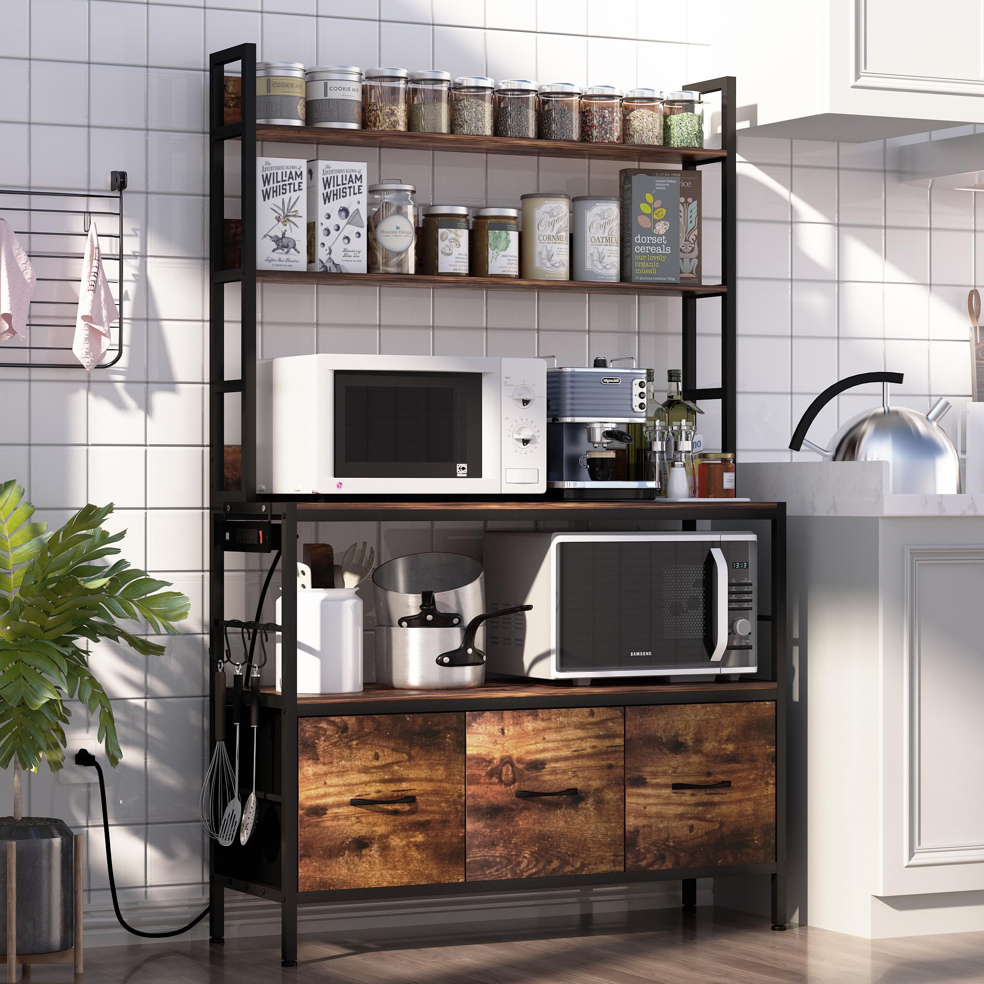 17 Stories 5-Tier Free Standing Kitchen Storage Shelf Bakers Rack | Wayfair