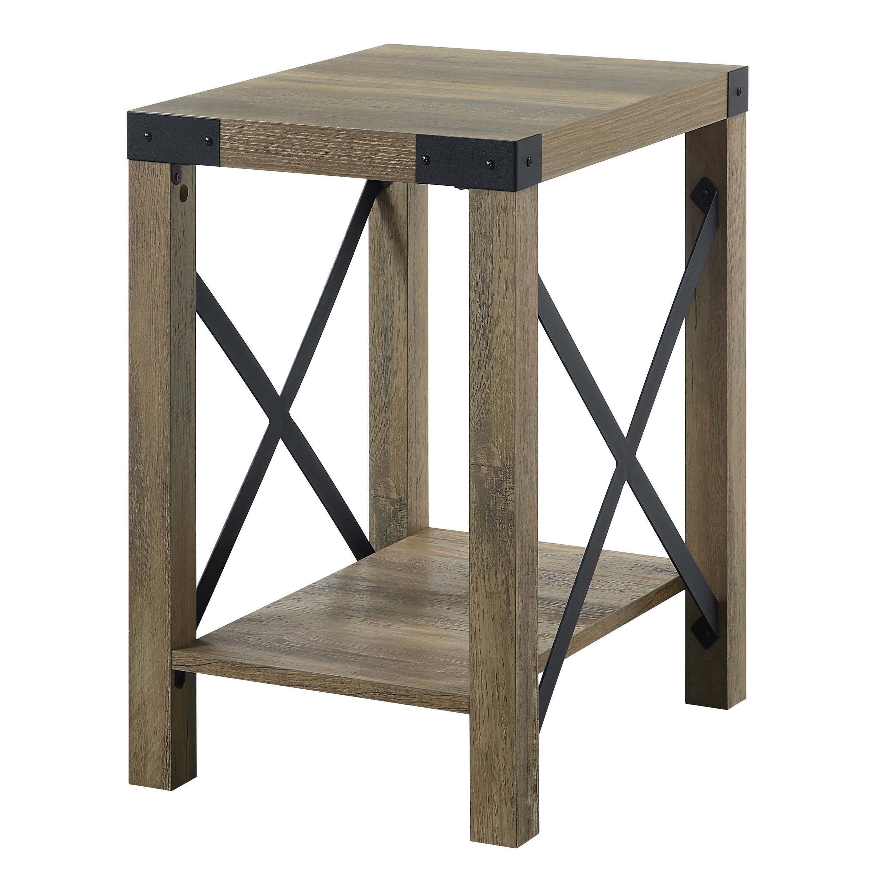 Gracie Oaks Rustic Oak End Table with Bottom Shelf | Wayfair