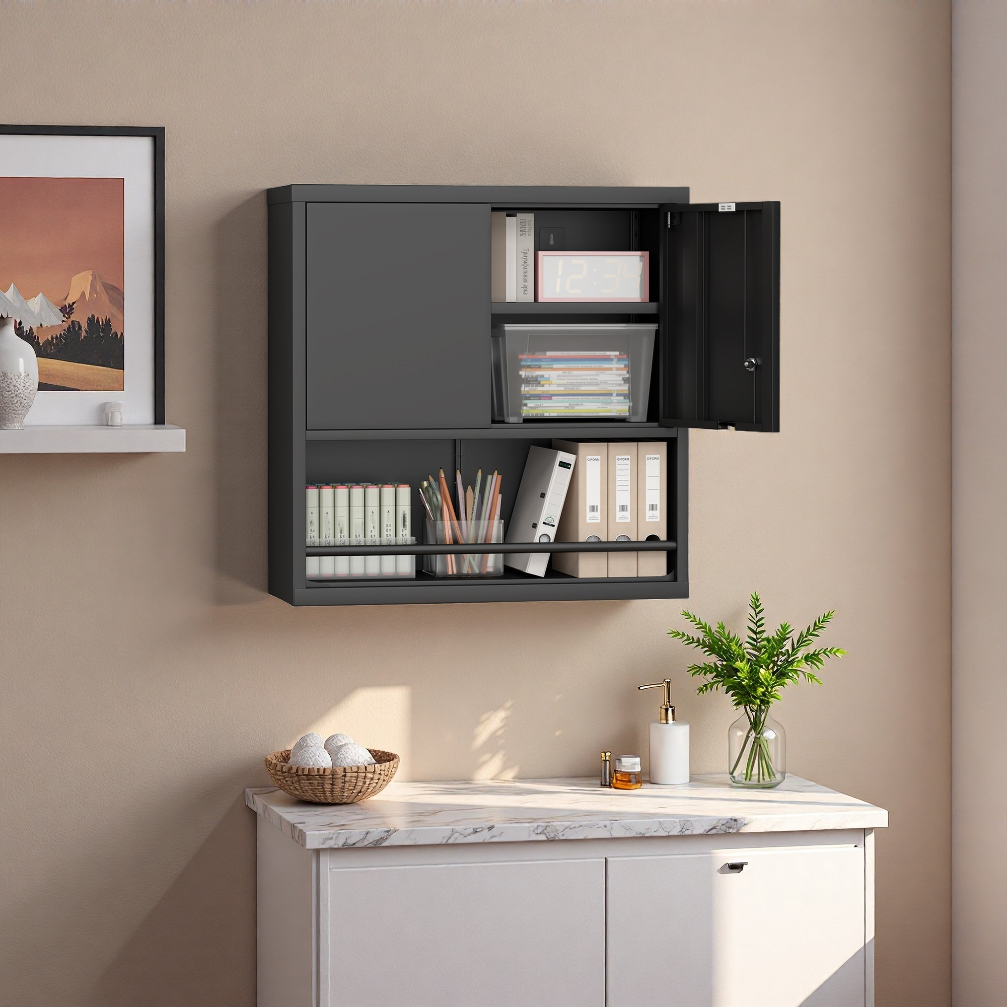 Rebrilliant Metal Adjustable 2 Doors Metal Storage Cabinet Kitchen ...