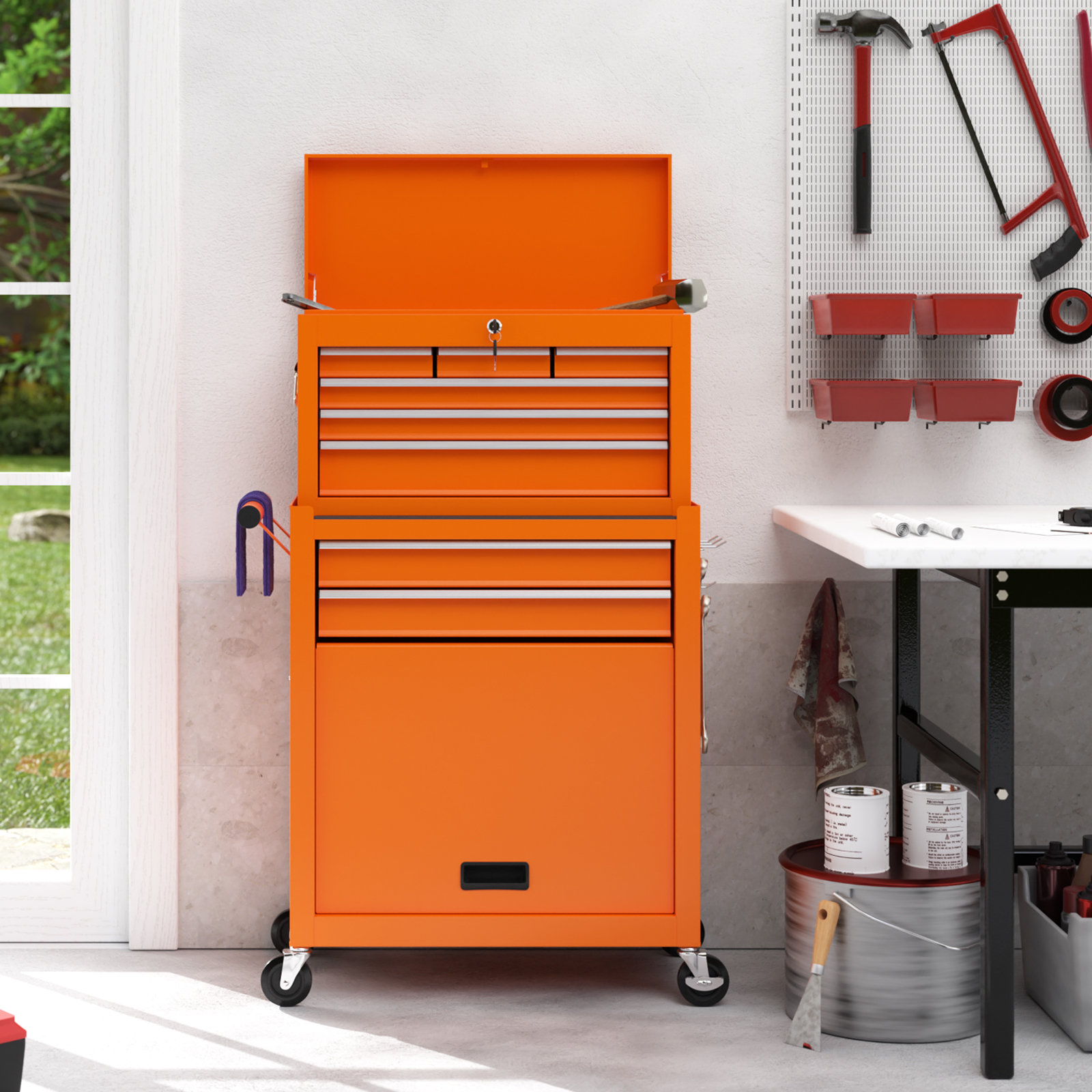 Odaof 8-Drawer Tool Box with Wheels, Rolling Tool Chest with Drawers ...