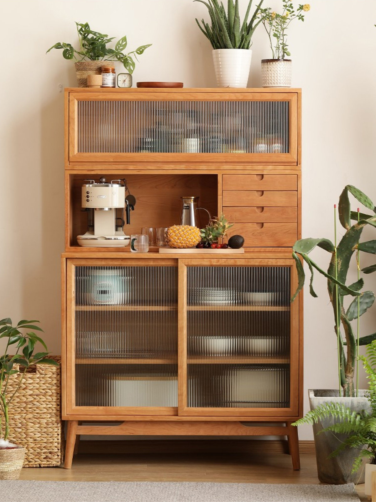 Corrigan Studio® Modern Minimalist Small House Solid Wood And Glass Storage Food Cabinet | Wayfair