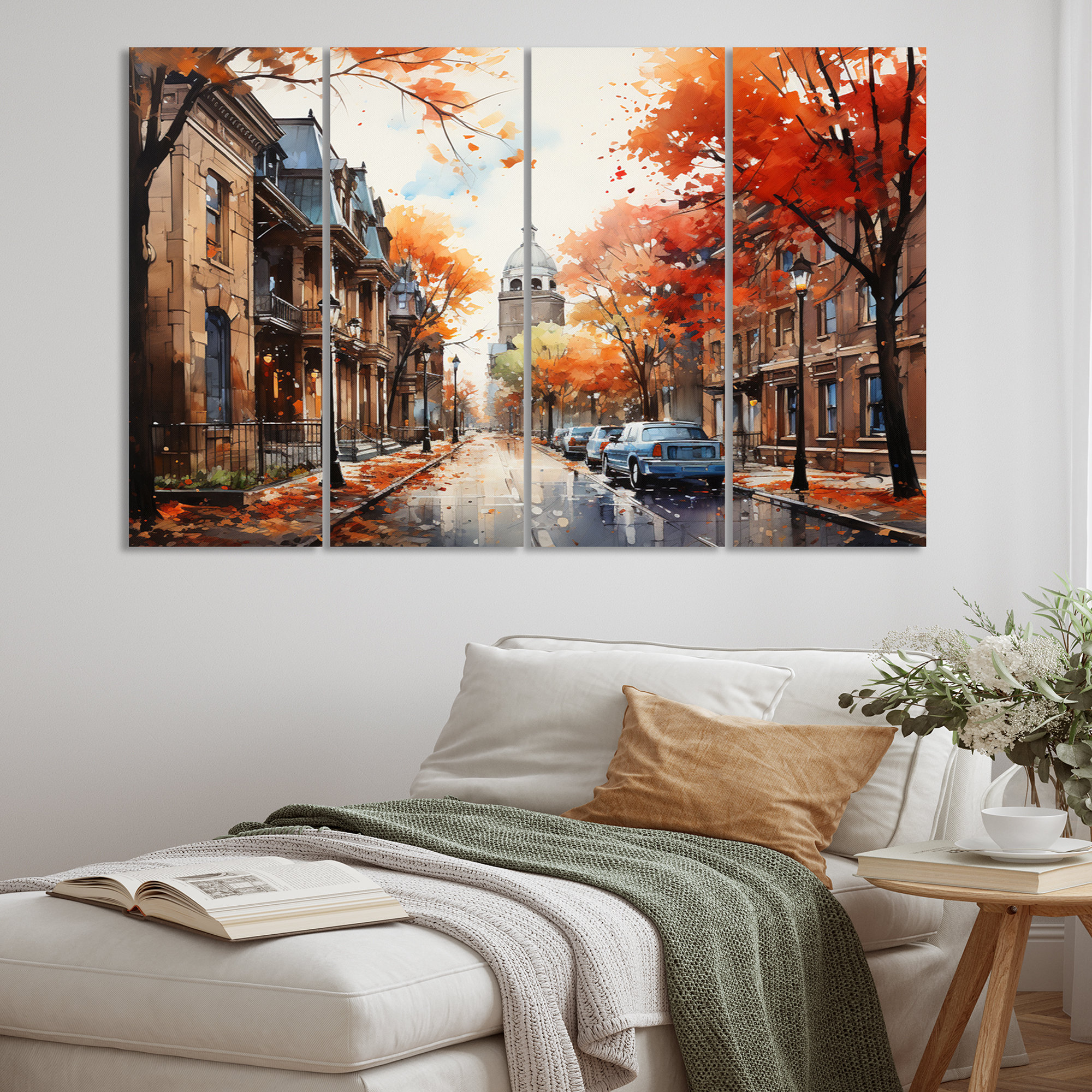 Design Art Old Street Boston Views - Cityscapes Canvas Print - 4 Panels ...