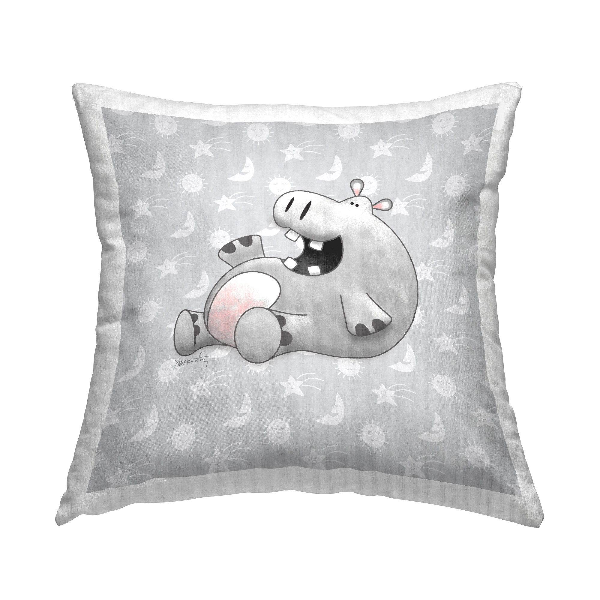 Stupell Industries Happy Hippo Nursery Decorative Printed Throw Pillow ...